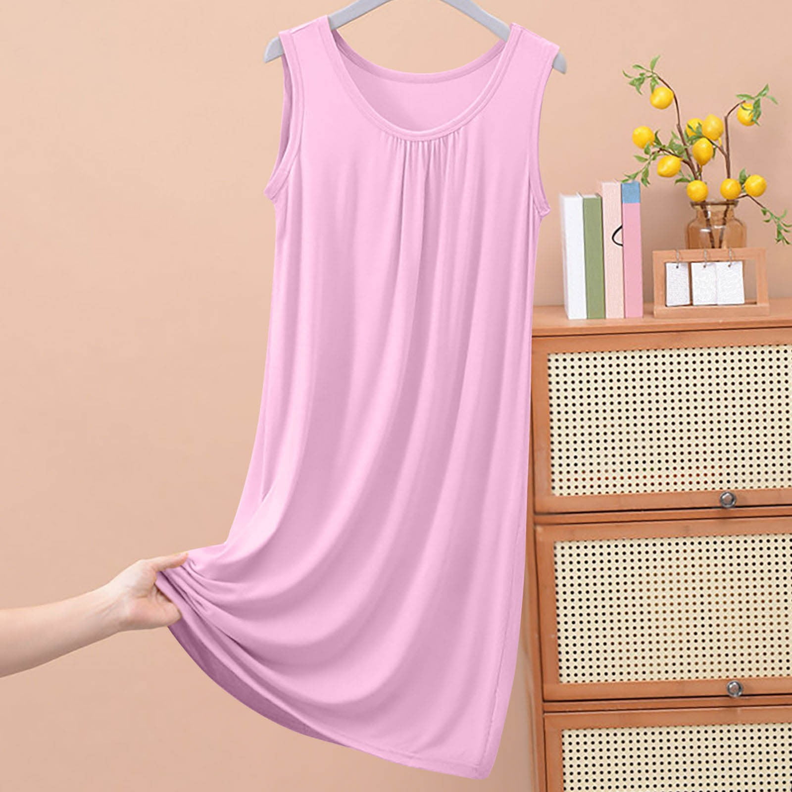 Sakmal Nightgowns Women Sleep Tanks Cotton Nightshirt Sleeveless Pink ...