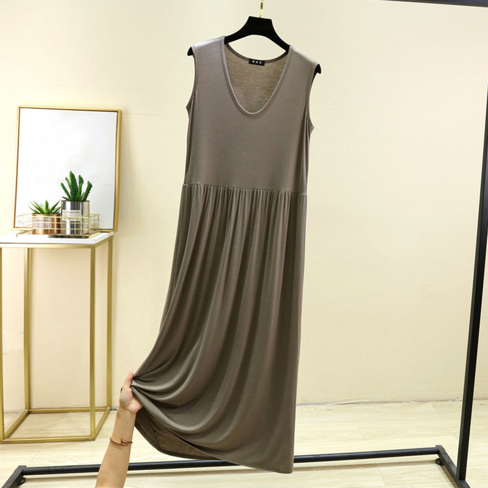 Sakmal Nightgowns Women Sleep Tanks Cotton Sleepshirt Gray Sleeveless ...