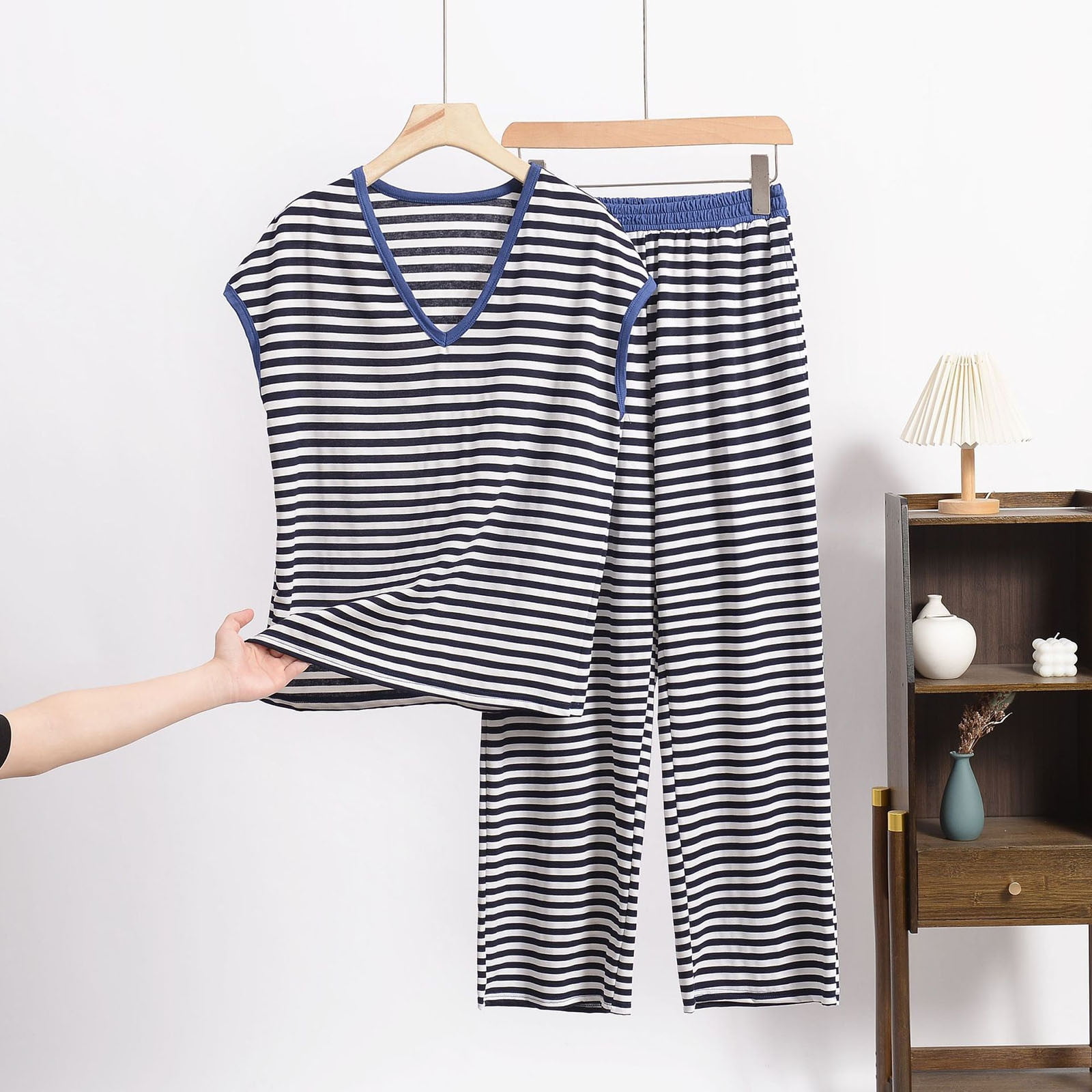 Sakmal Pants and Tank Womens Pajama Sets Blue Modal Plus Size ...