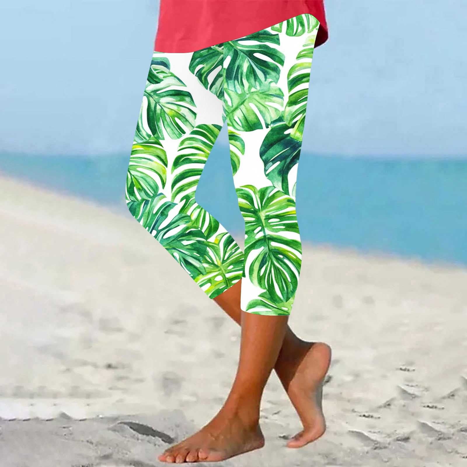 Sakmal Petite Womens Capri Pants Slim Leg Beach High Waisted Hawaiian ...