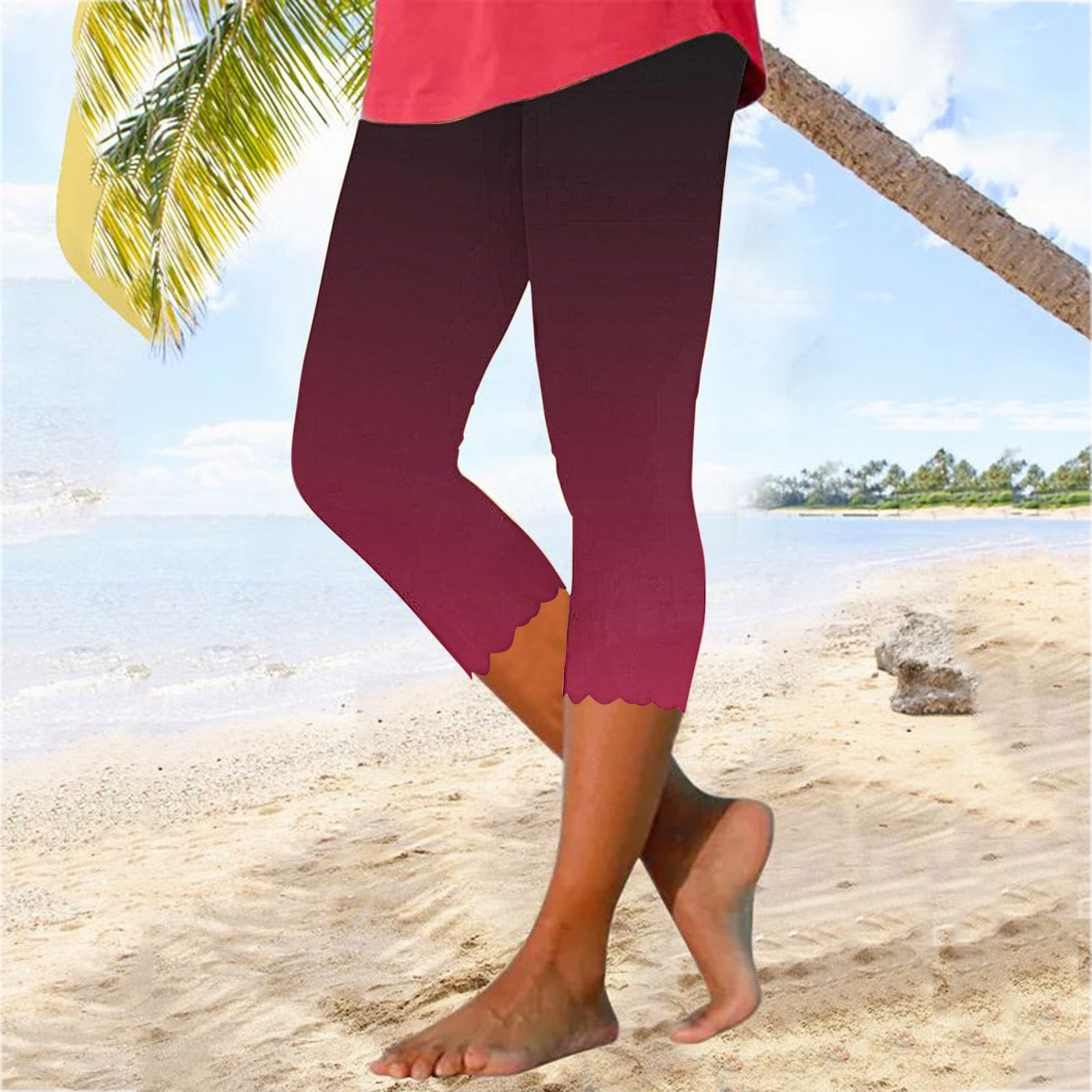 Sakmal Pink Capri Pants for Women Slim Leg Tropical Funny Trousers High ...