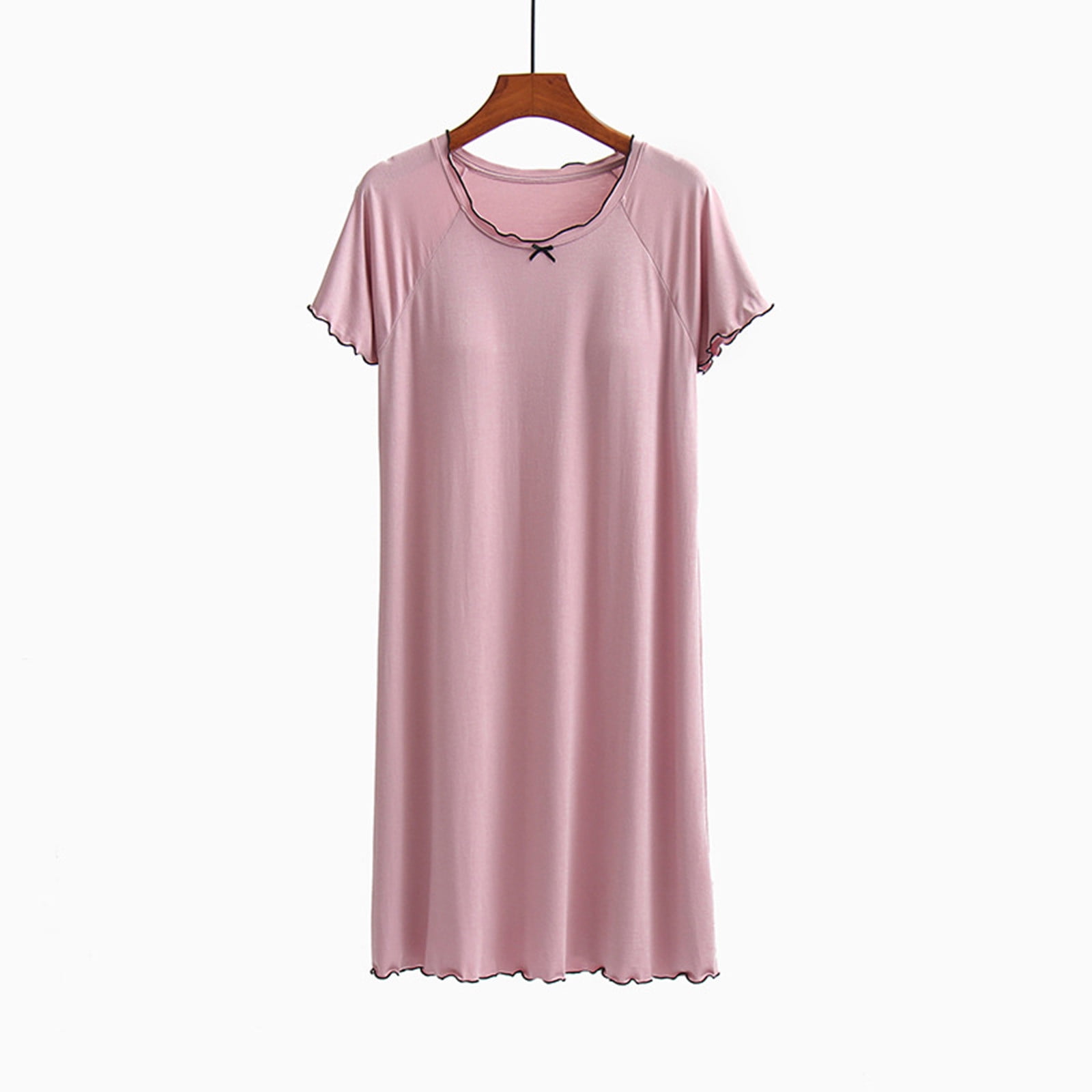 Sakmal Pink Moo Moos for Women Cotton Comfy Long Sleepwear Plain Short ...