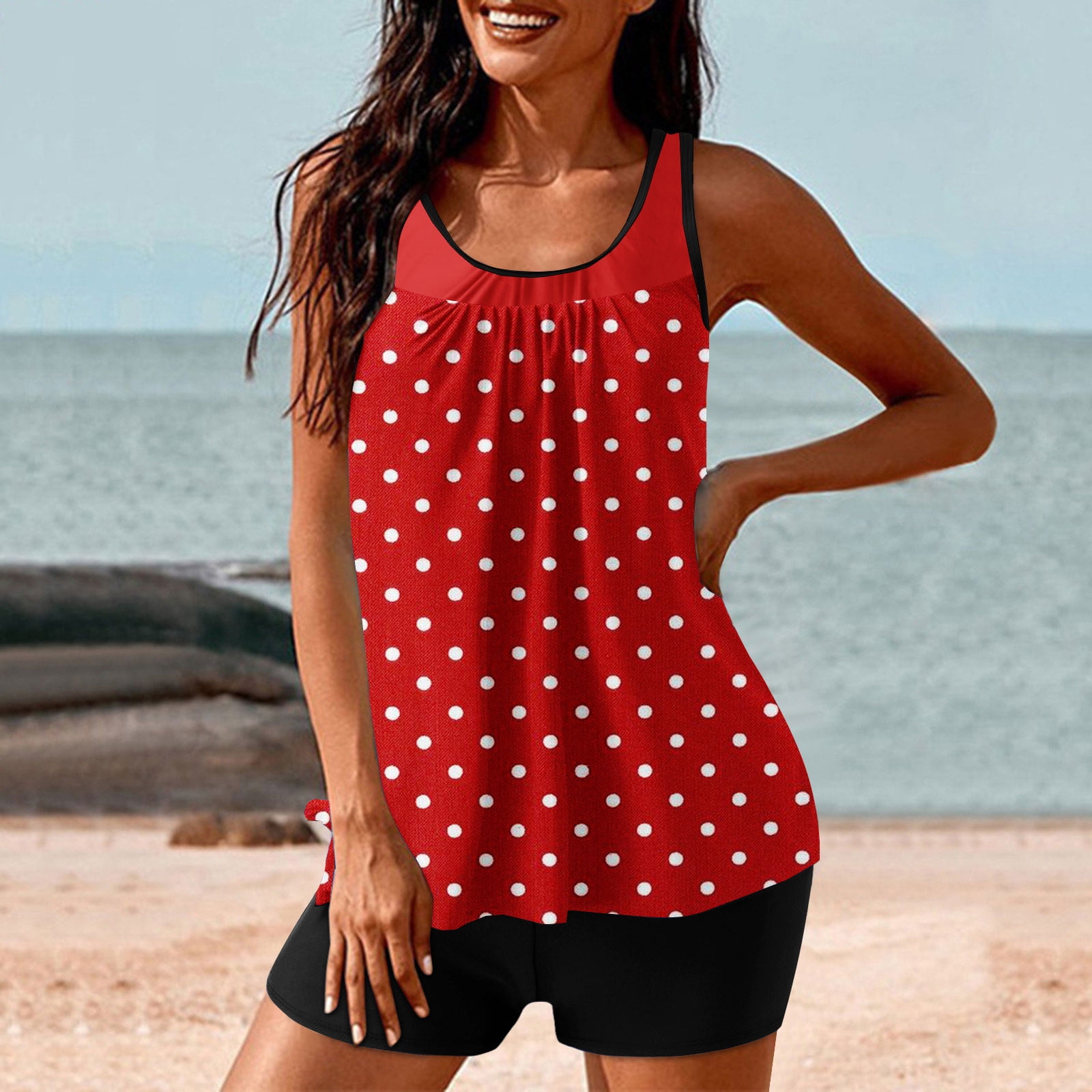Sakmal Plus Bathing Suit for Women Tankini Swimsuits Red Tummy Control ...