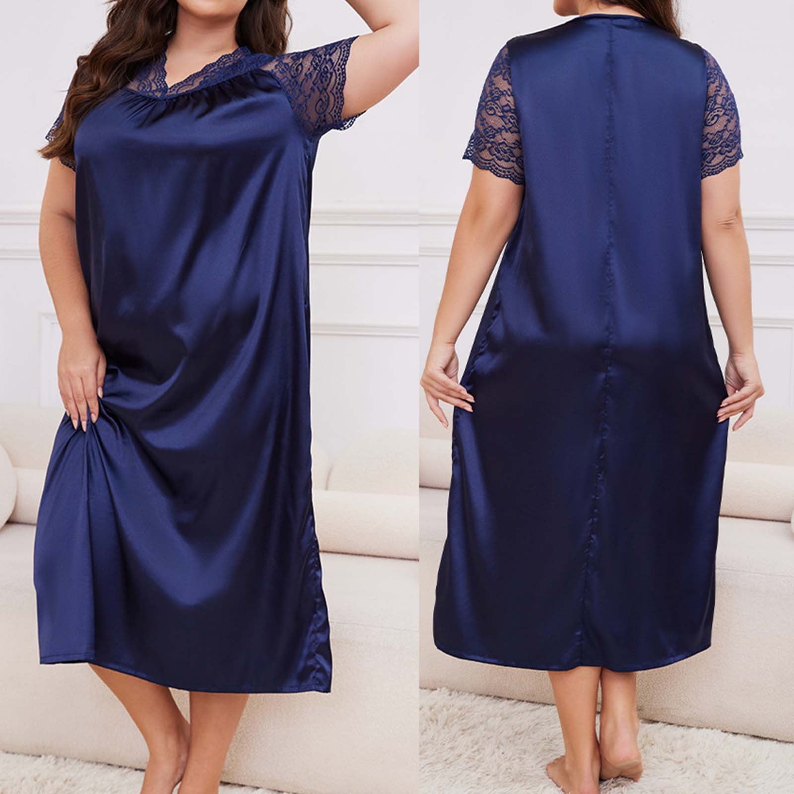Sakmal Plus Size House Dress for Women Lace House Dress Blue Short ...