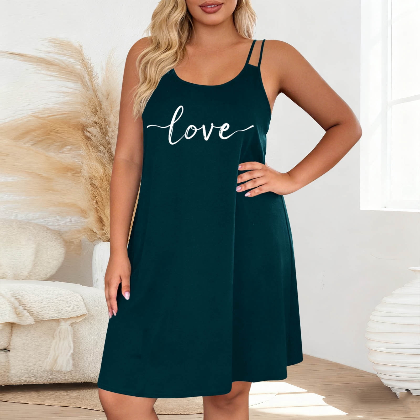 Sakmal Plus Size Moo Moos for Women Nightgown Sleep Tank Love Print ...