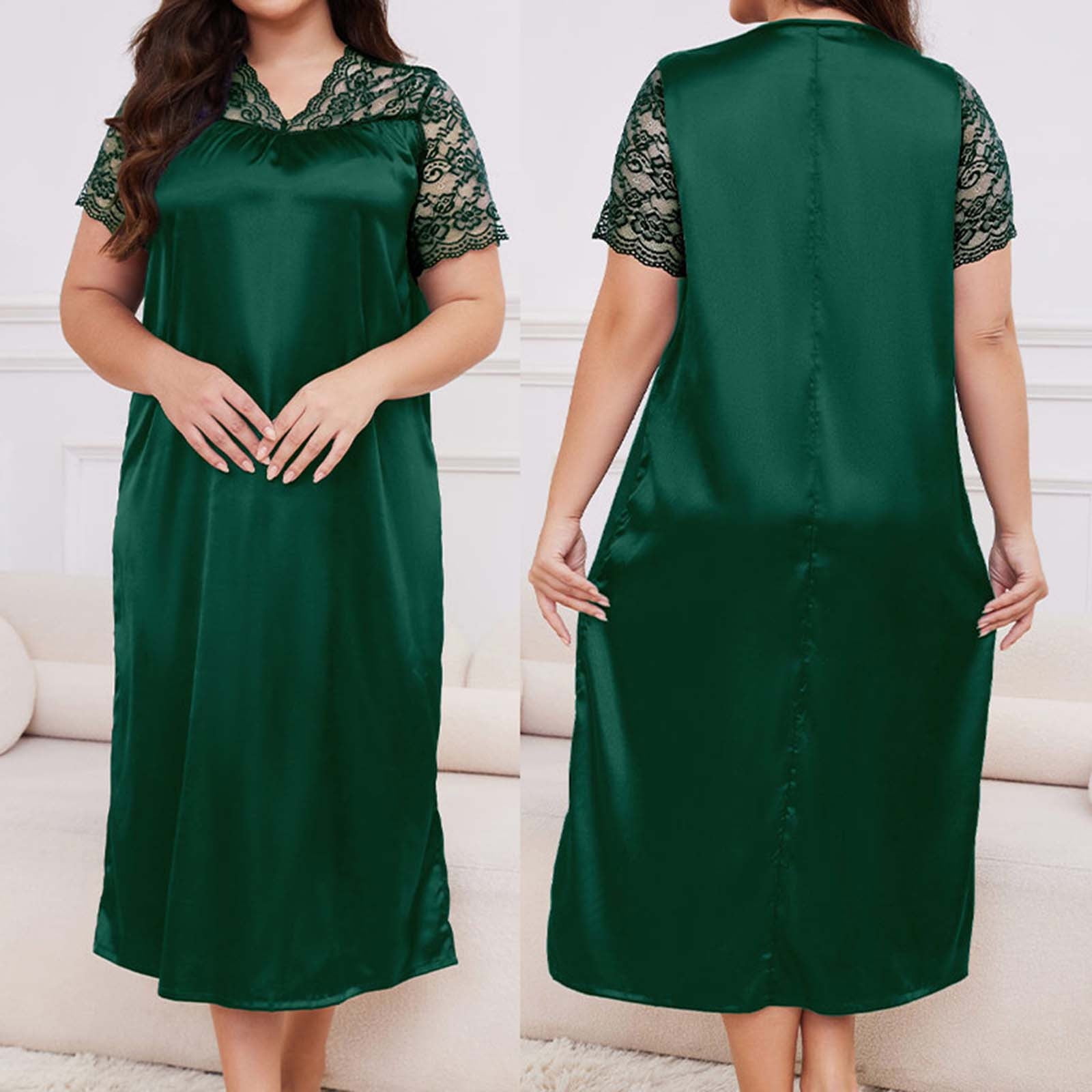 Sakmal Plus Size Nightgowns for Women Soft Lace Nightshirt Green Short ...