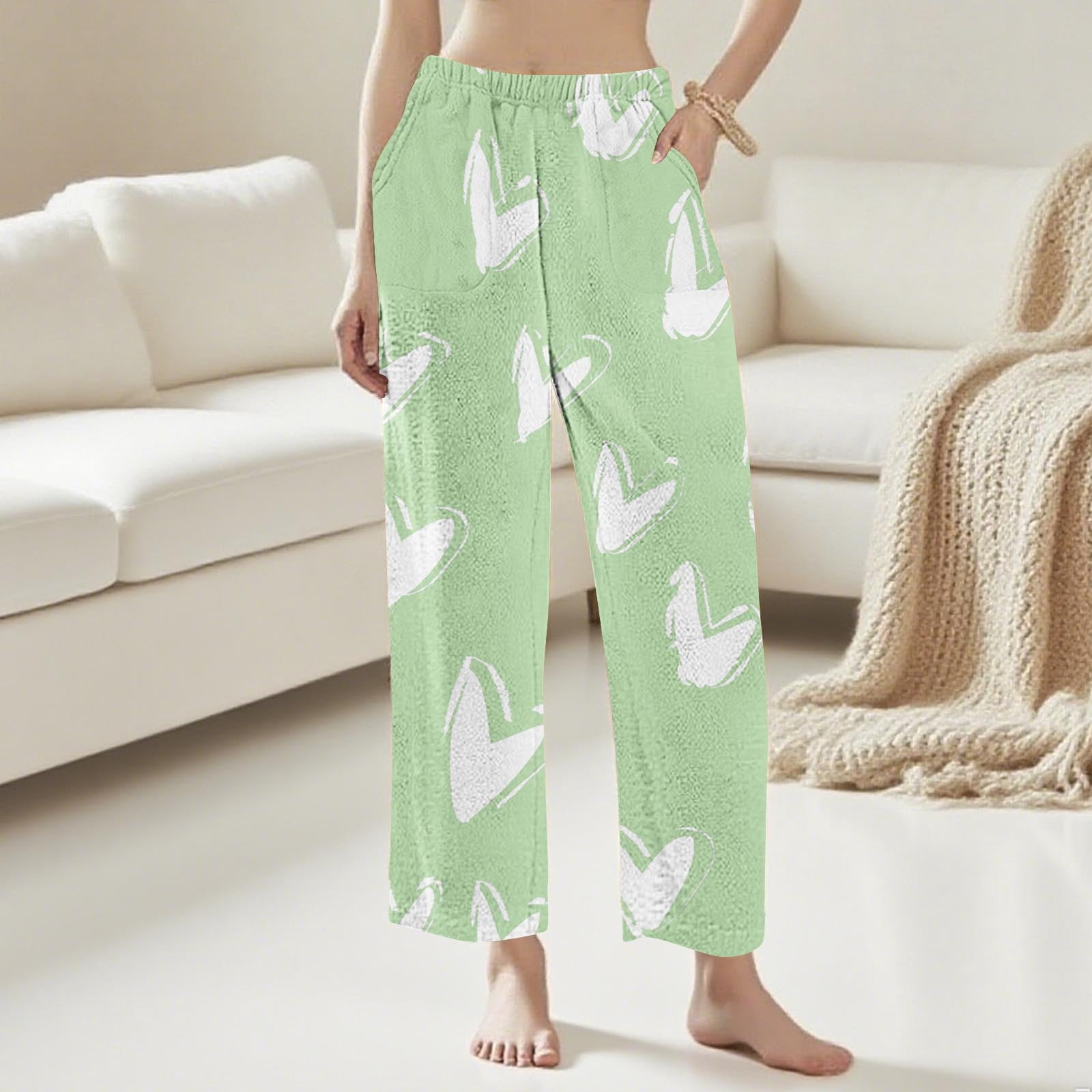 Sakmal Plus Size Sleep Pants Women Fleece Elastic Waist Flannel Pajama ...