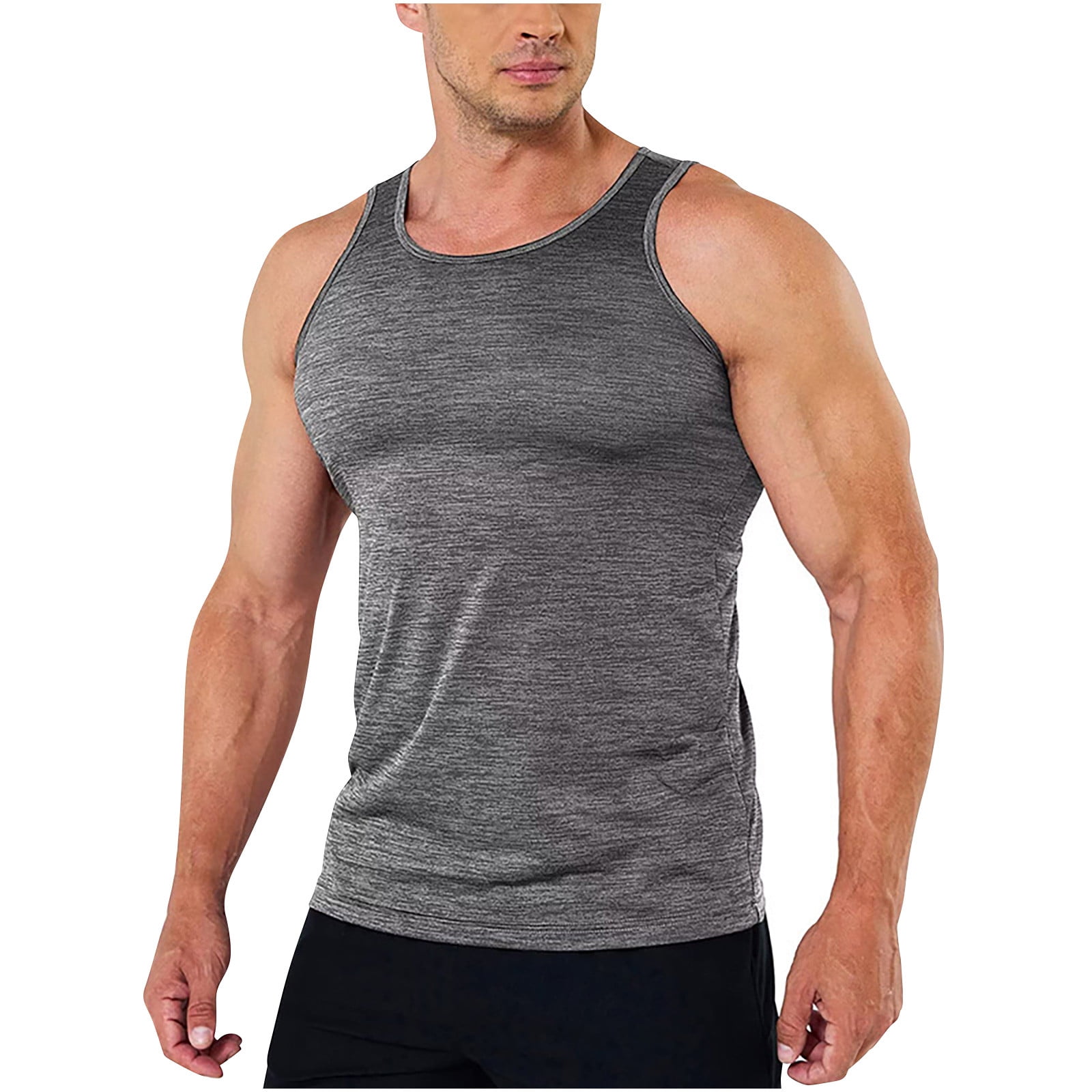 Sakmal Plus Size Tank Tops for Men Scoop Neck Gray Gray Stringer Solid Camisole Muscle Men ...