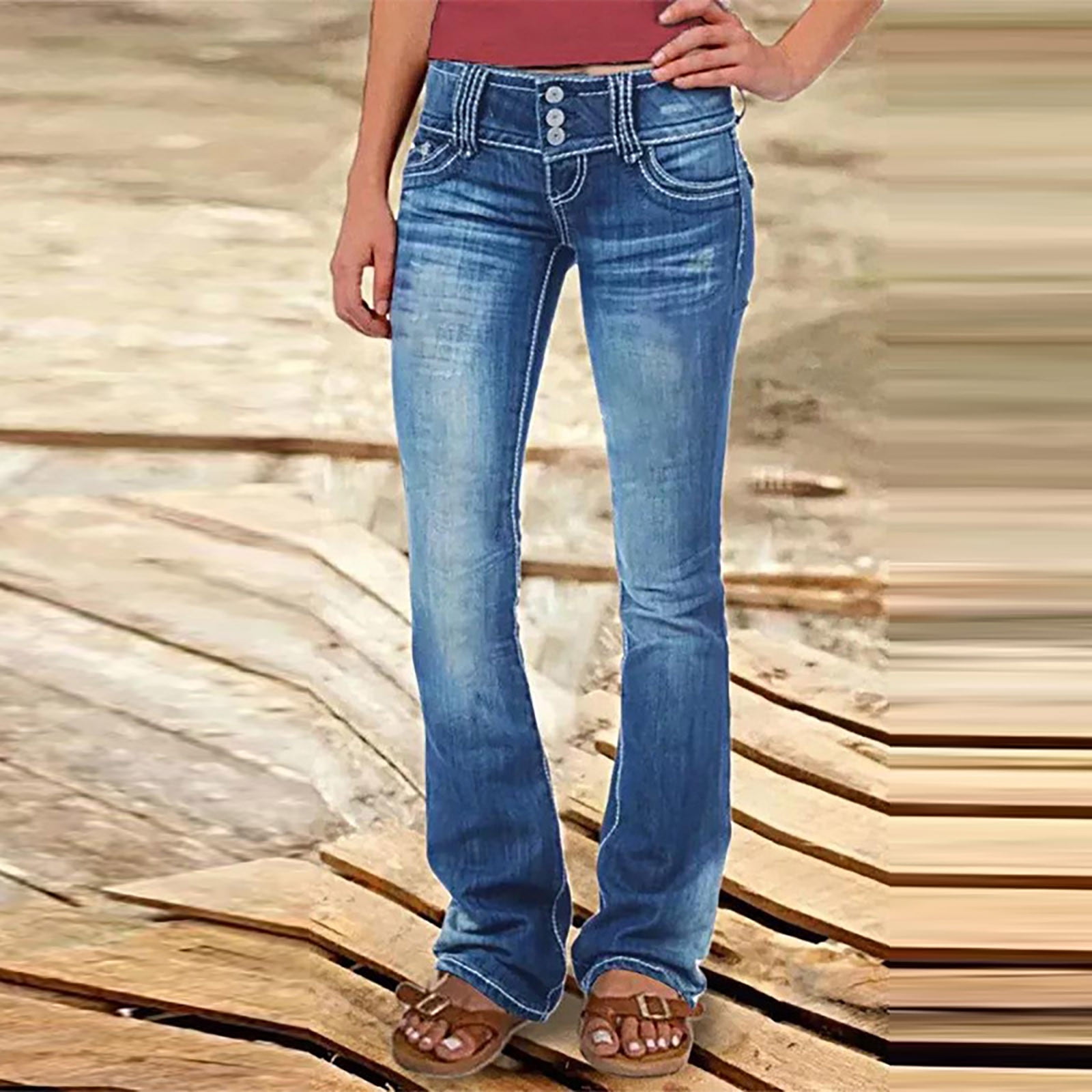 Sakmal Plus Size Womens Pants Girlfriend Denim Bootcut Jean Solid Long ...