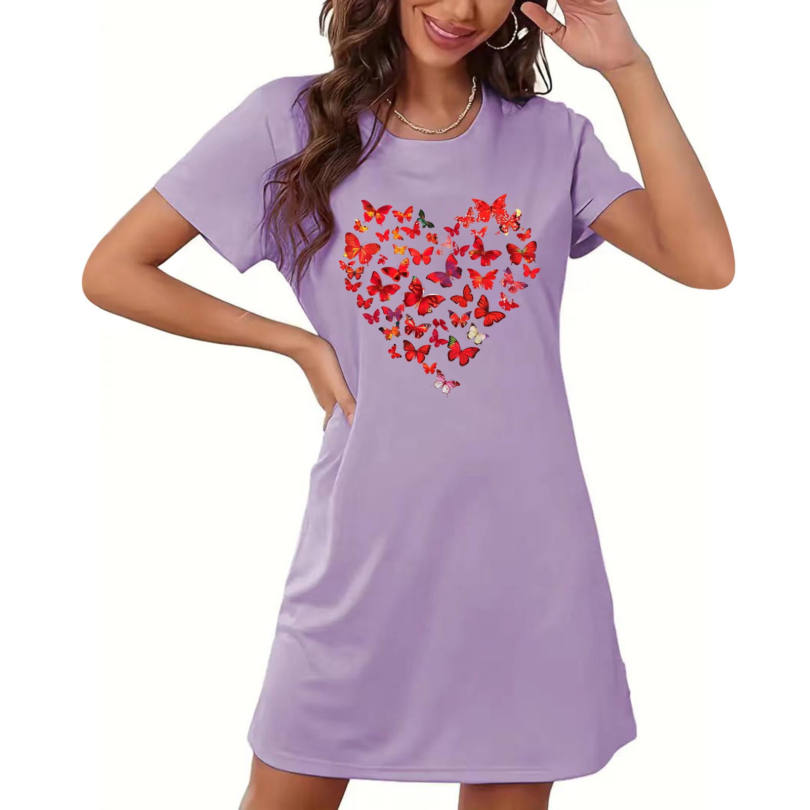 Sakmal Purple Moomoo Sleep Dress for Women Heart Short Lightweight Mumu ...
