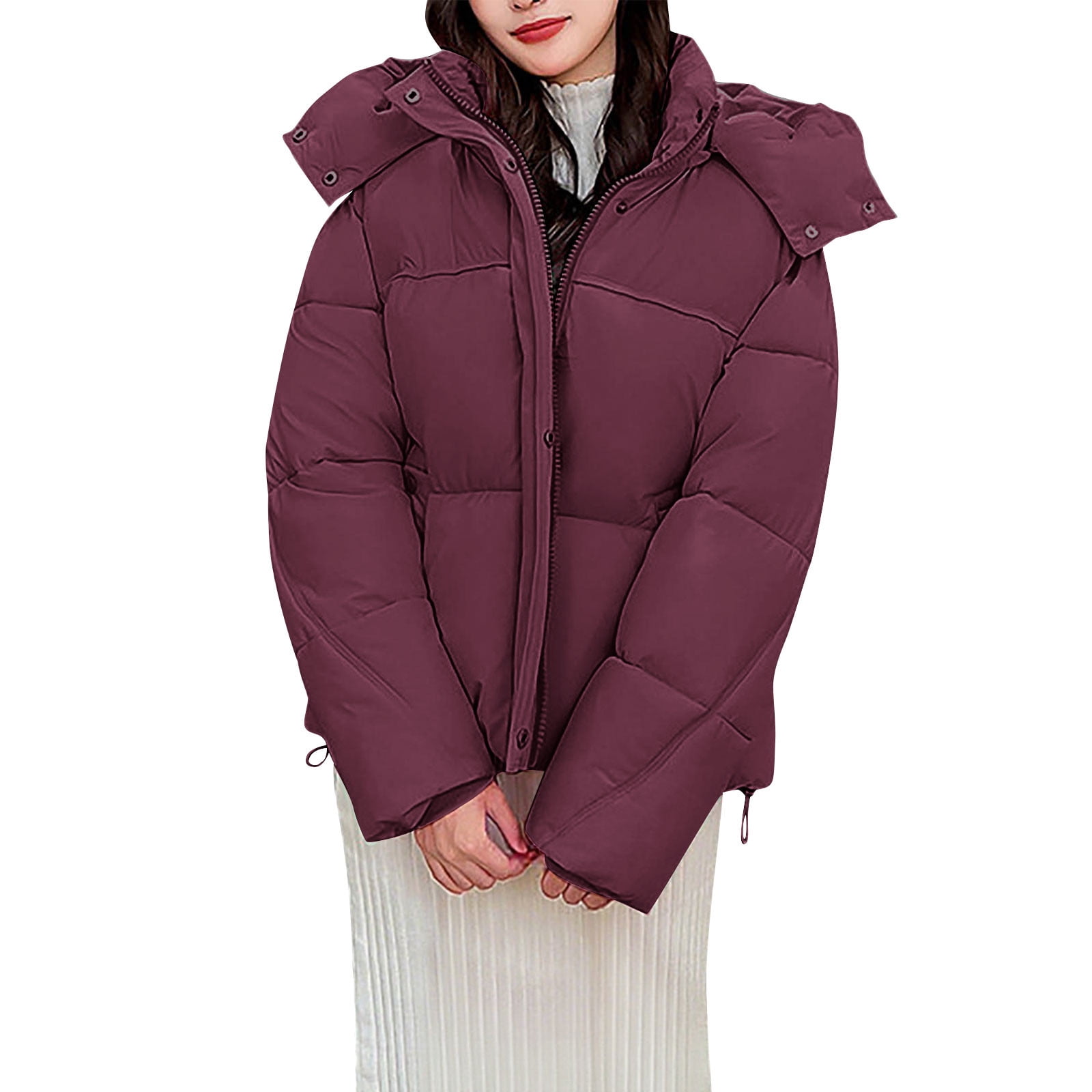Sakmal Quilted Womens Winter Coats Zip Up Puffer Hooded Down Coat ...