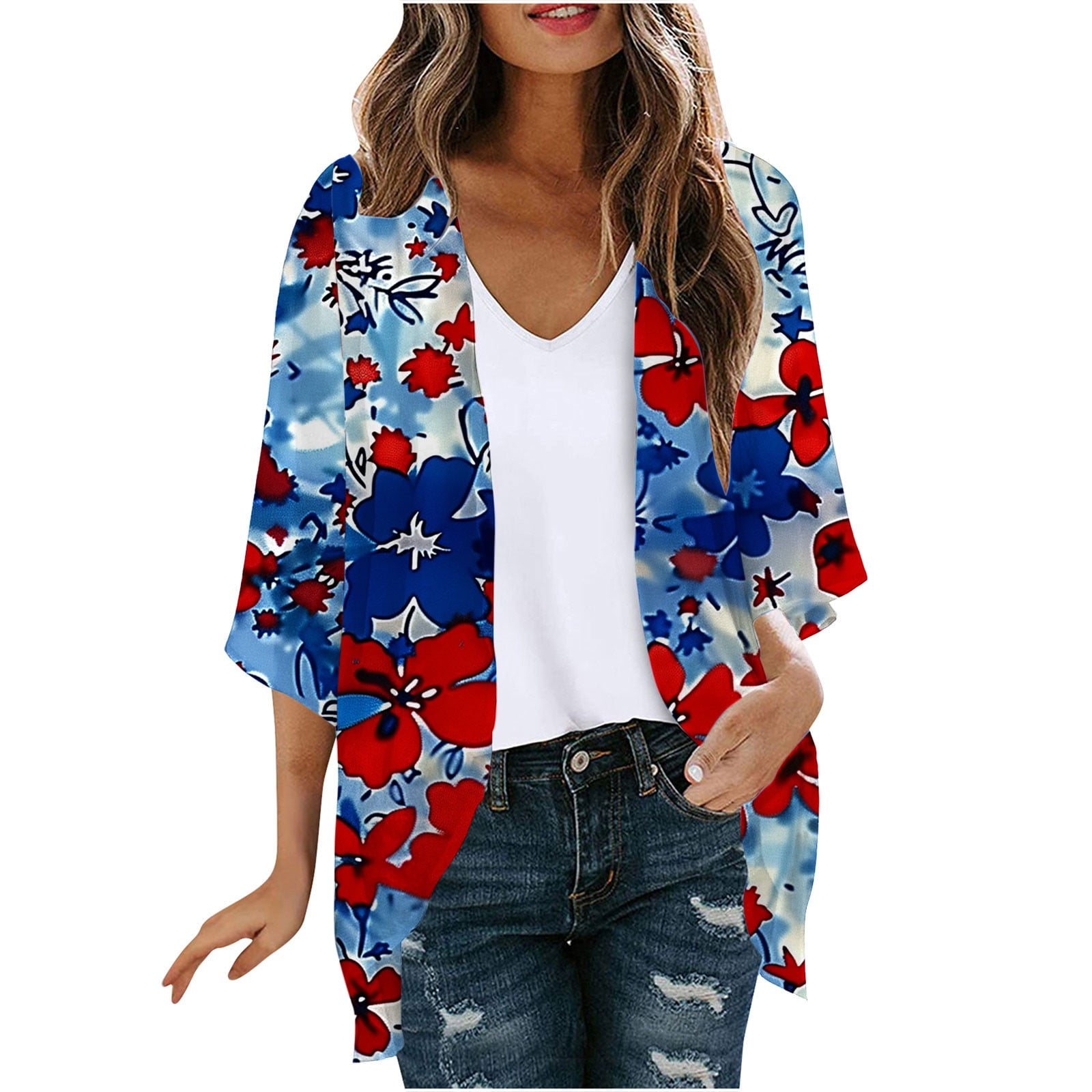 Sakmal Red Coats for Women Cover-Up Lightweight Elbow-Length Patriotic ...