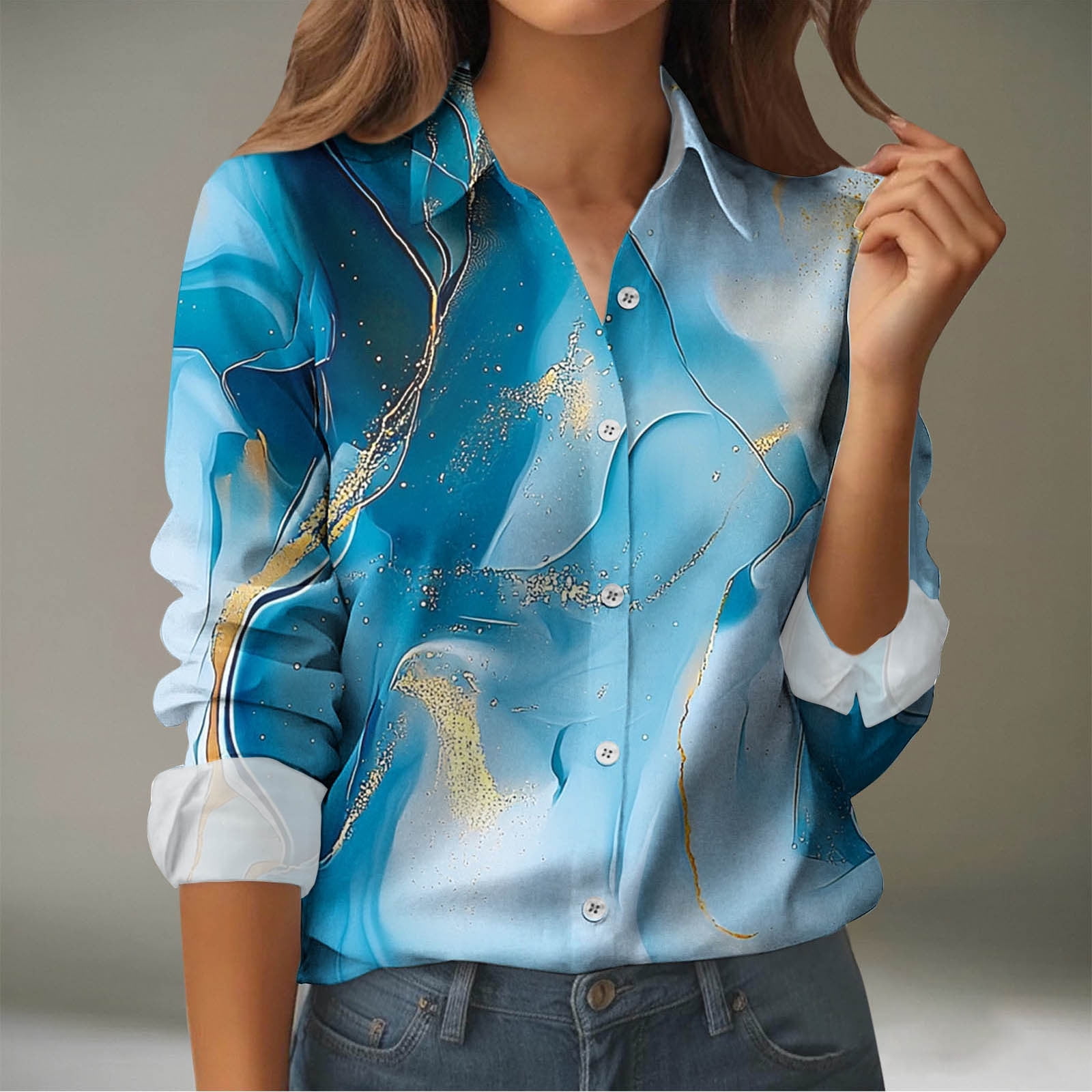 Sakmal Royal Blue Tops for Women Business Casual Button Down Shirts ...