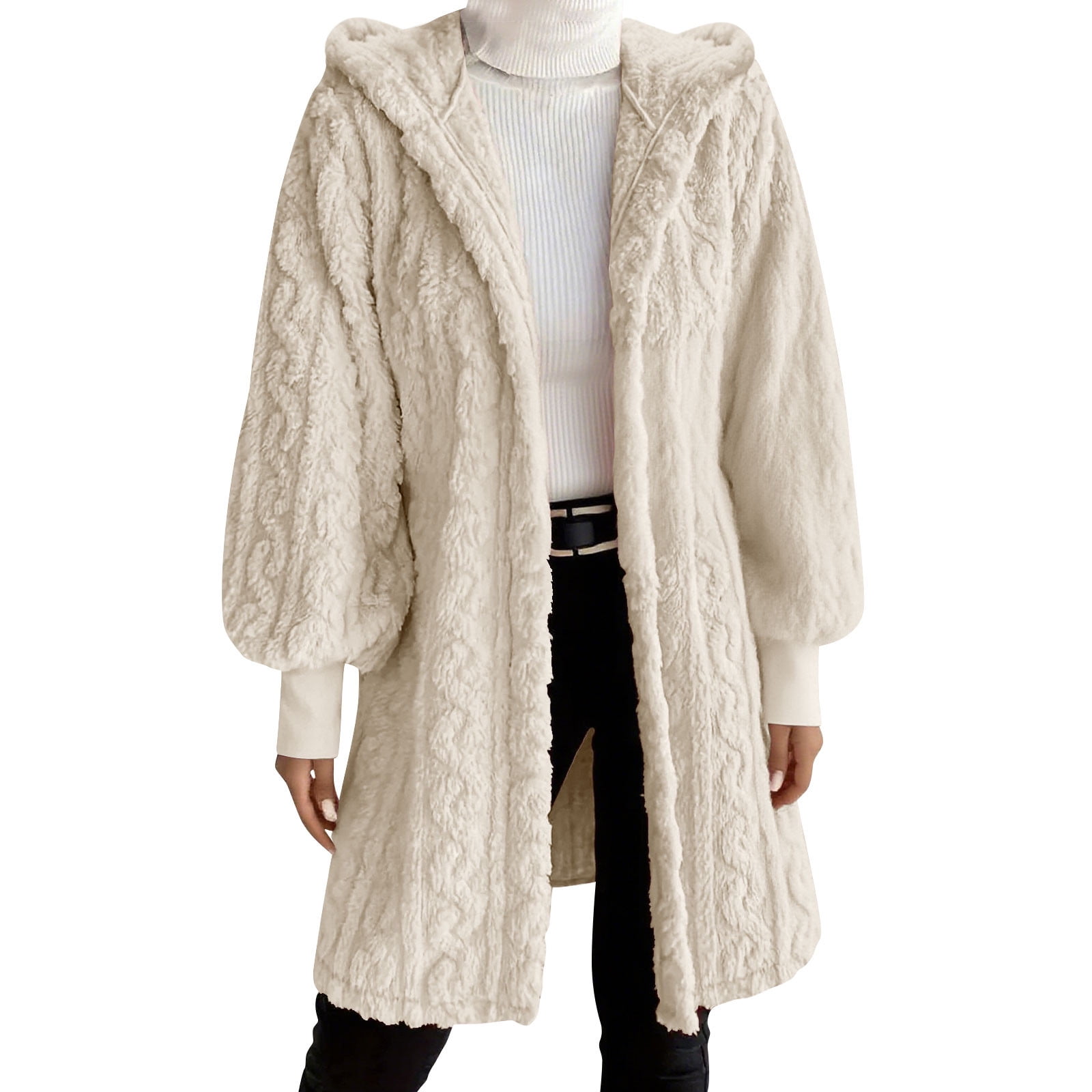 Sakmal Sherpa Jackets Women Plus Size Beige Open Front Fleece Jacket ...