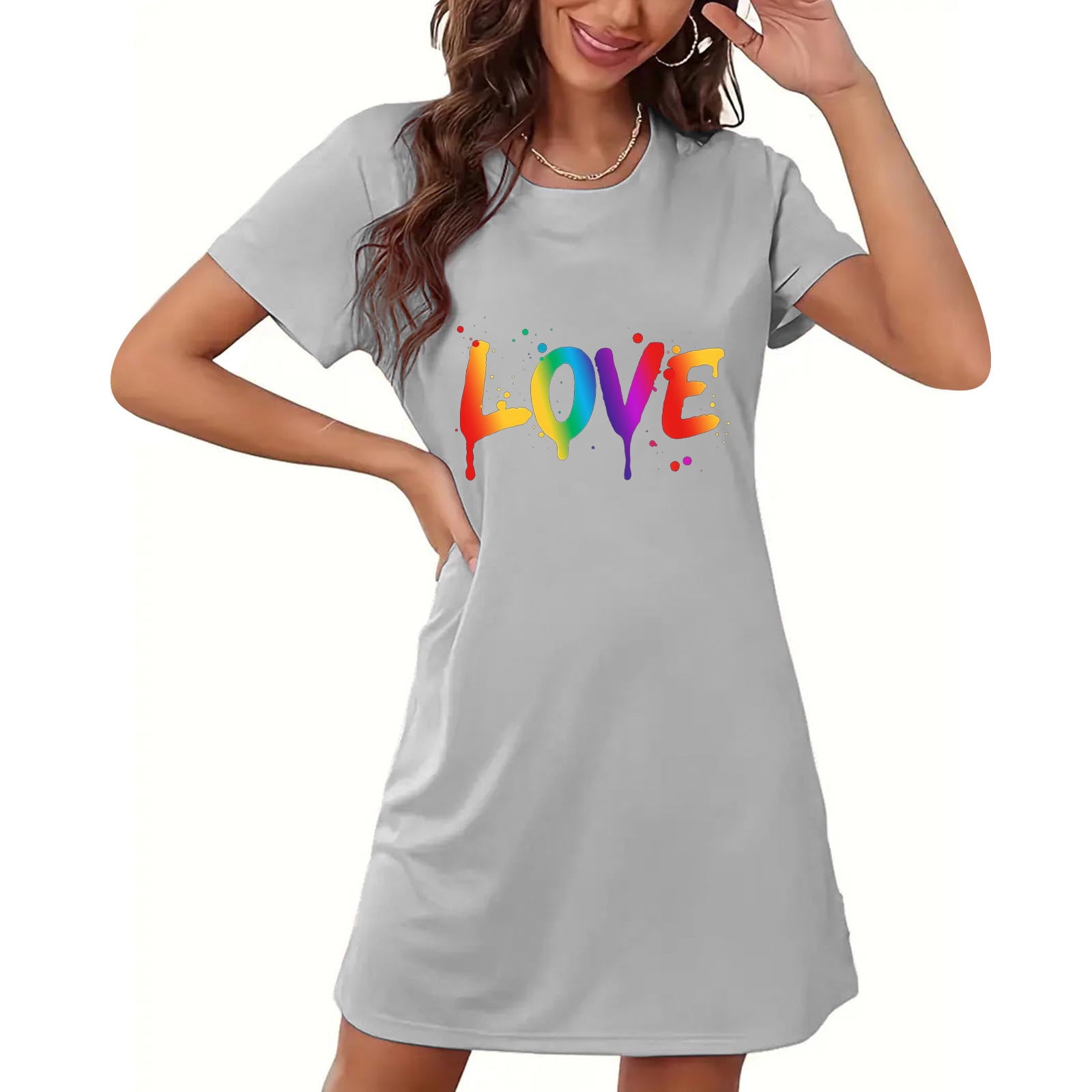 Sakmal Short Moo Moo Nightgown for Women Casual Gray House Dress Short ...