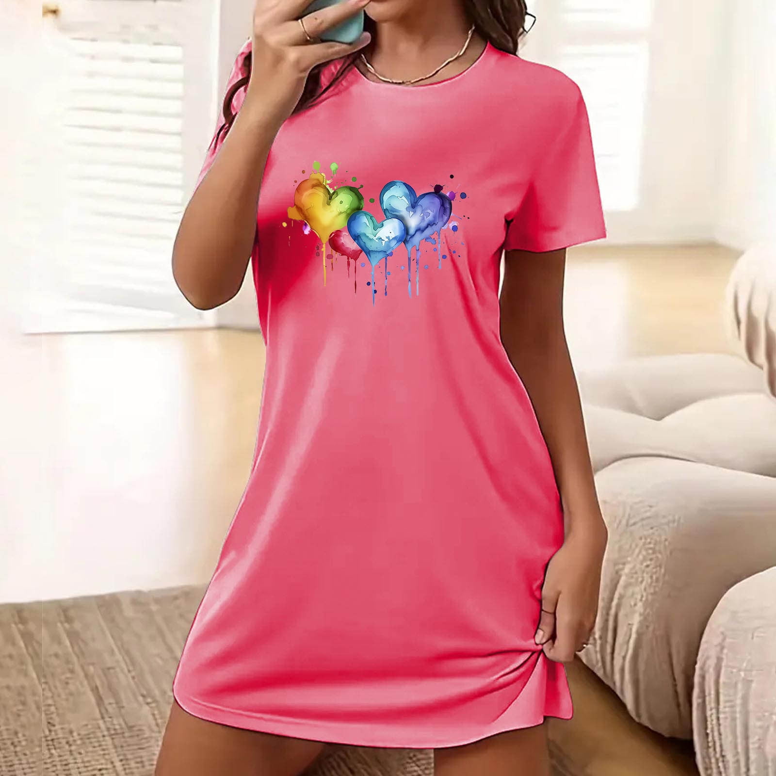 Sakmal Short Moo Moos for Women Nightgown Pink Cute Sleep Dress Short ...