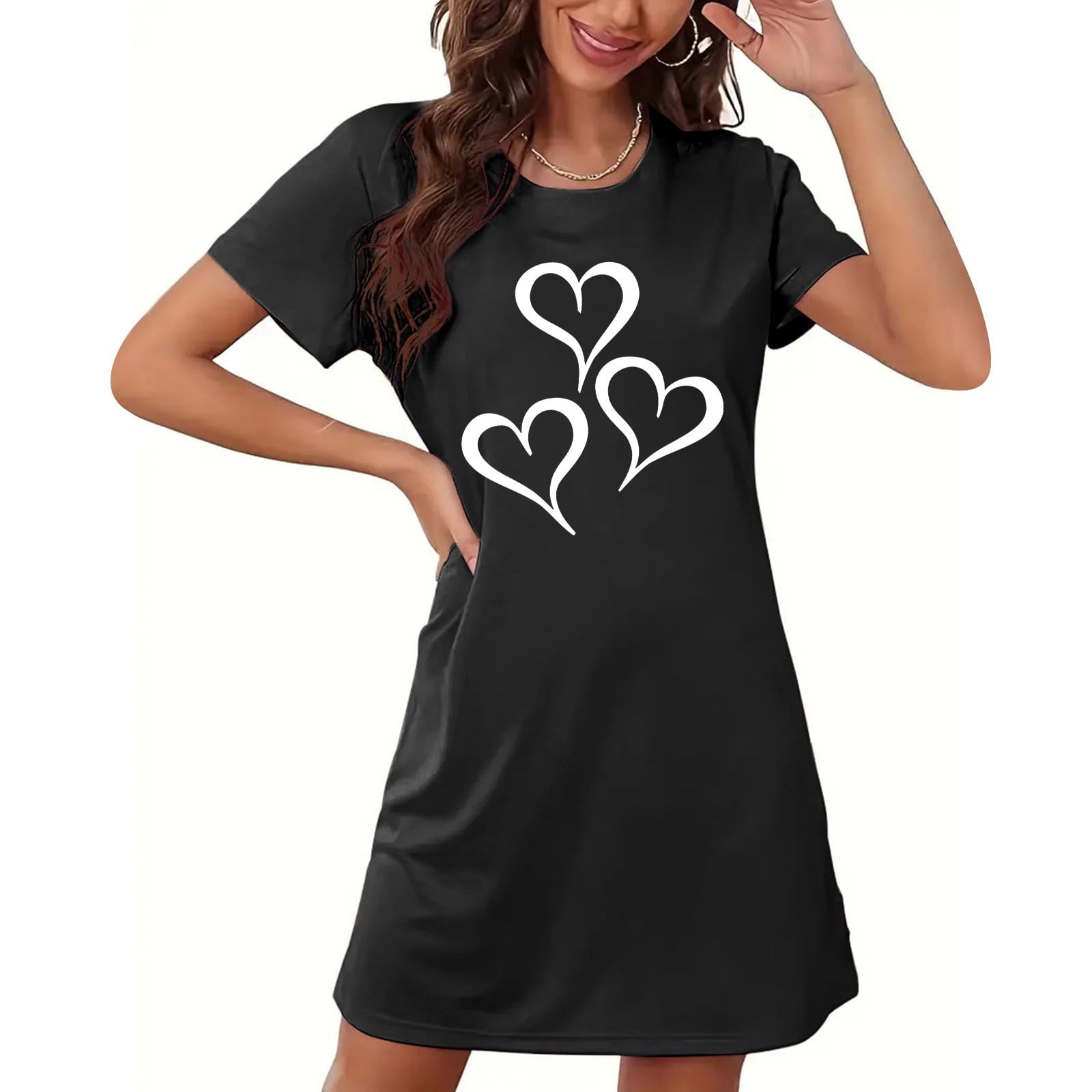 Sakmal Short Moomoo House Dress for Women Cute Black Sleepshirt Heart ...