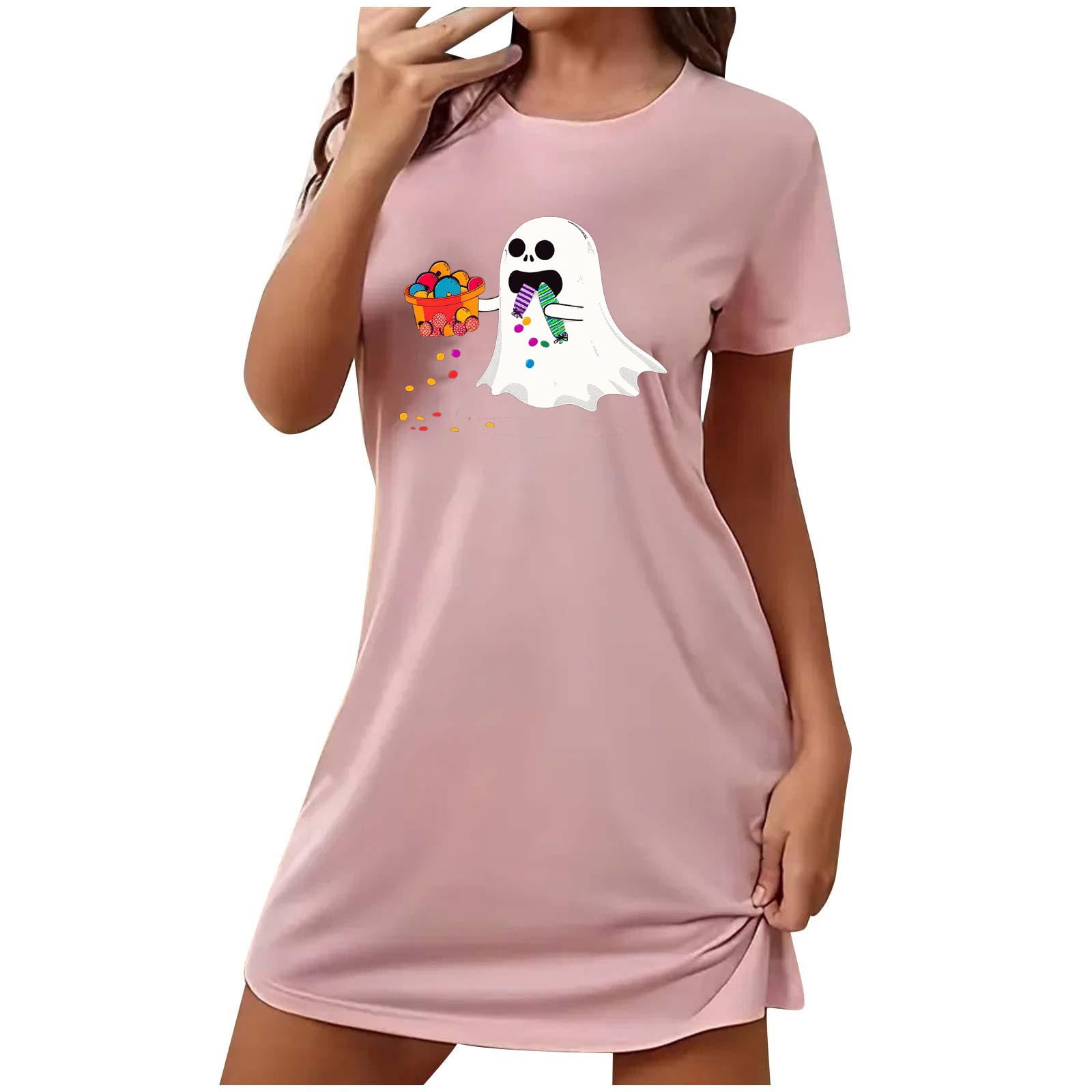 Sakmal Short Moomoo Nightgowns Women Spooky Season Lightweight Pink ...