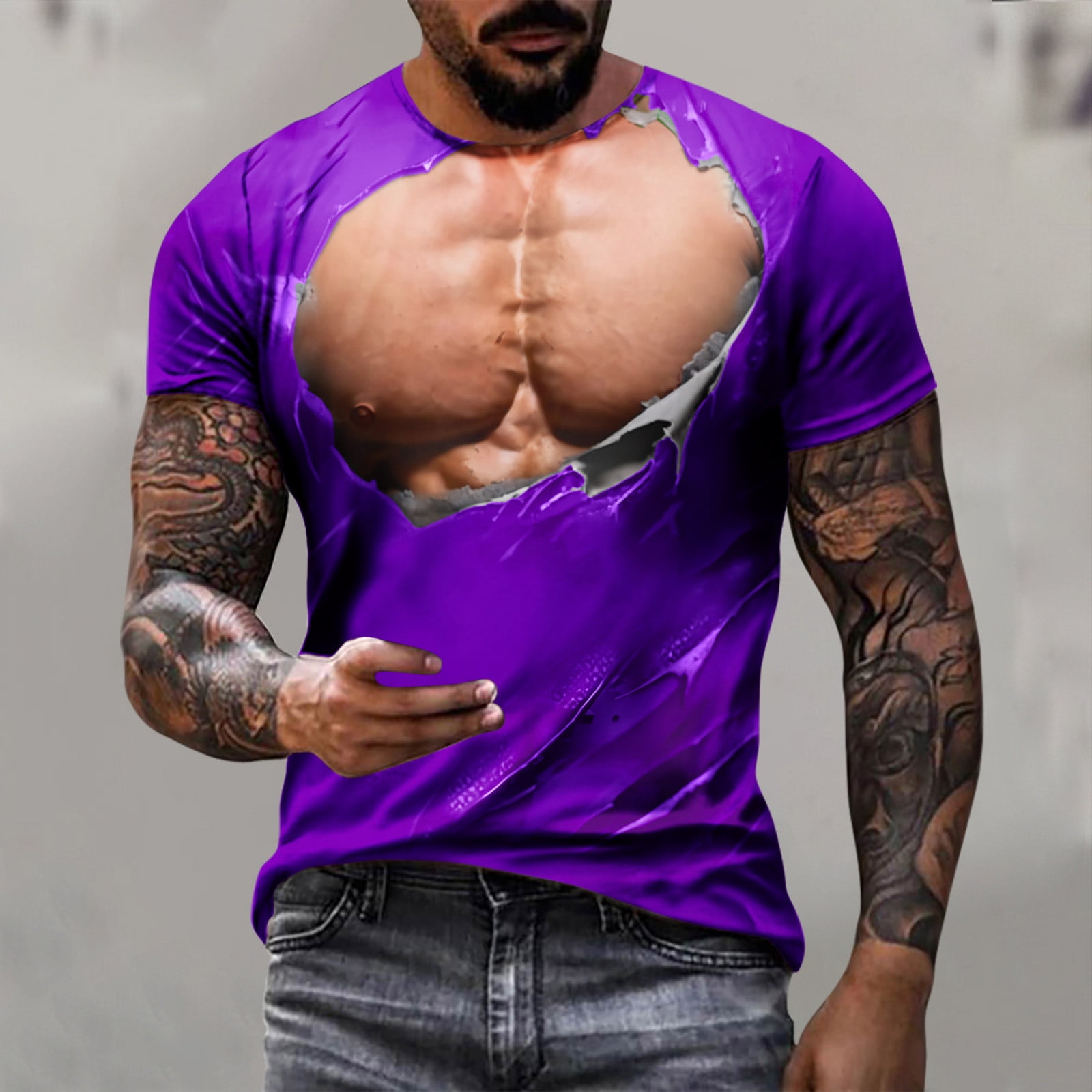 Sakmal Short Sleeve Men T Shirts Crew Neck Purple Compression Shirts ...