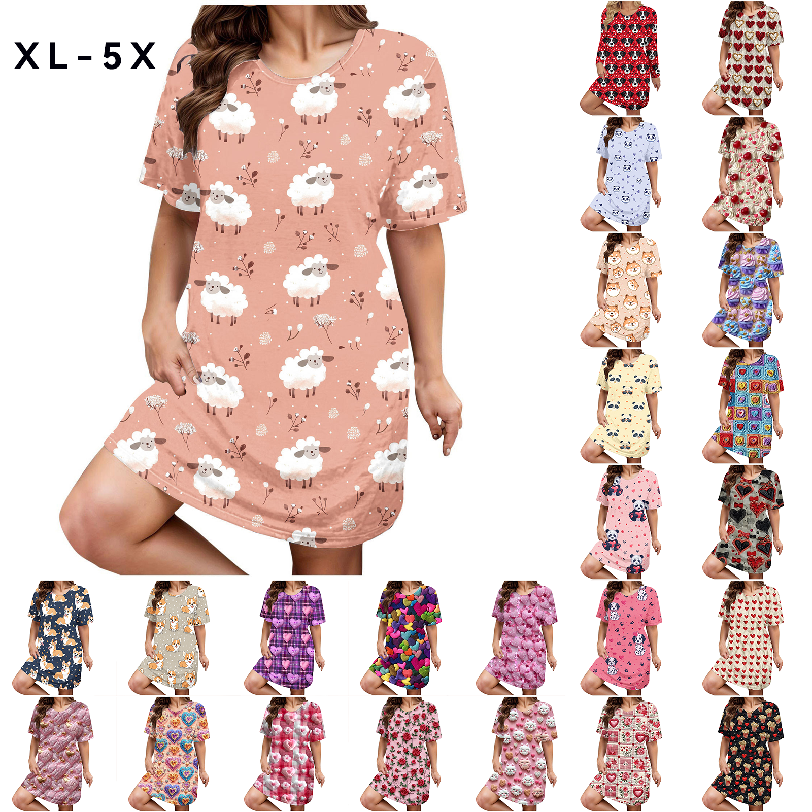 Sakmal Short Sleeve Moo Moos for Women Nightgowns Love Lightweight Plus ...