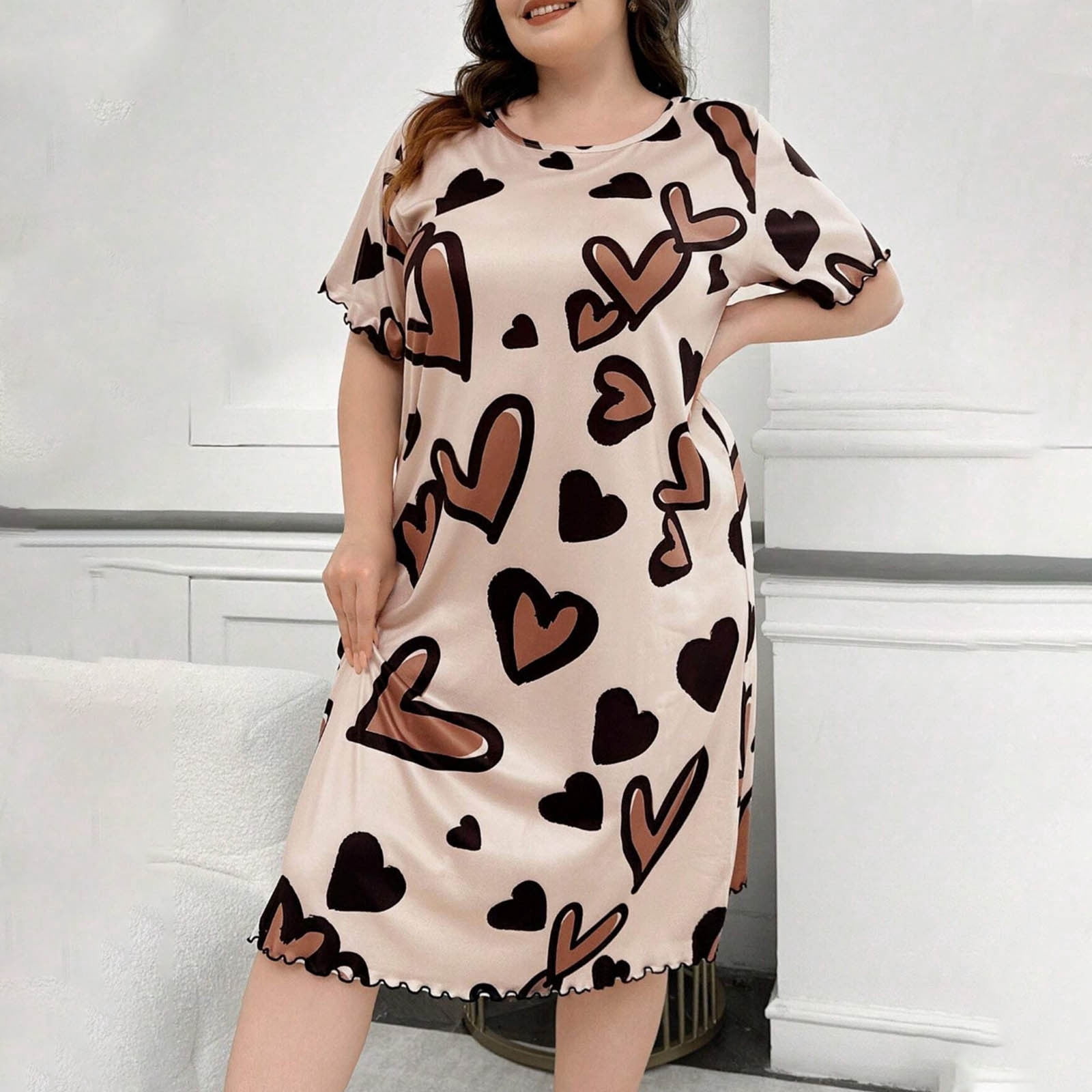 Sakmal Short Sleeve Womens Moo Moo Nightgown Heart Print Mumu Dress ...