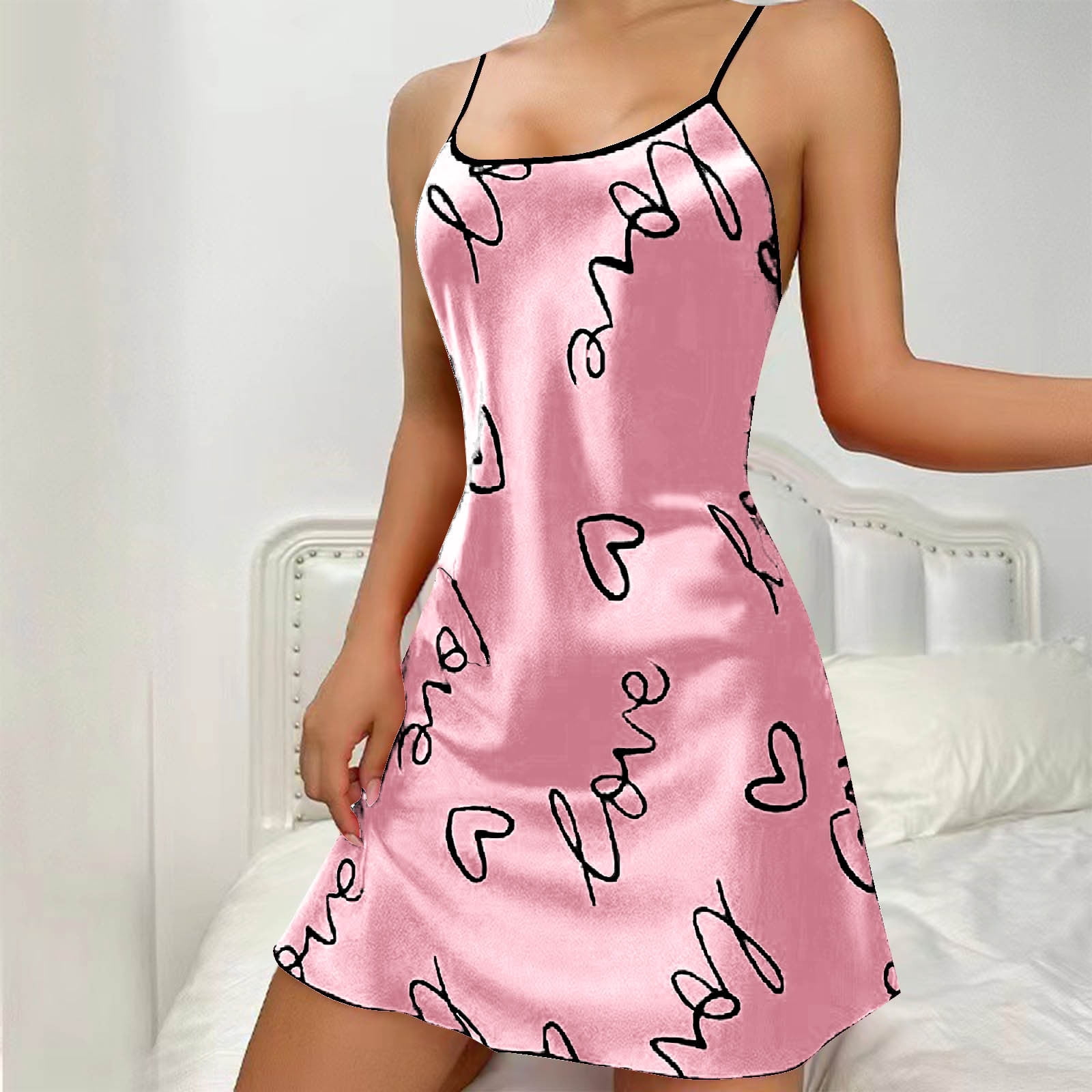 Sakmal Short Womens Moomoo Nightgowns Soft Pink Plus Size Spaghetti ...