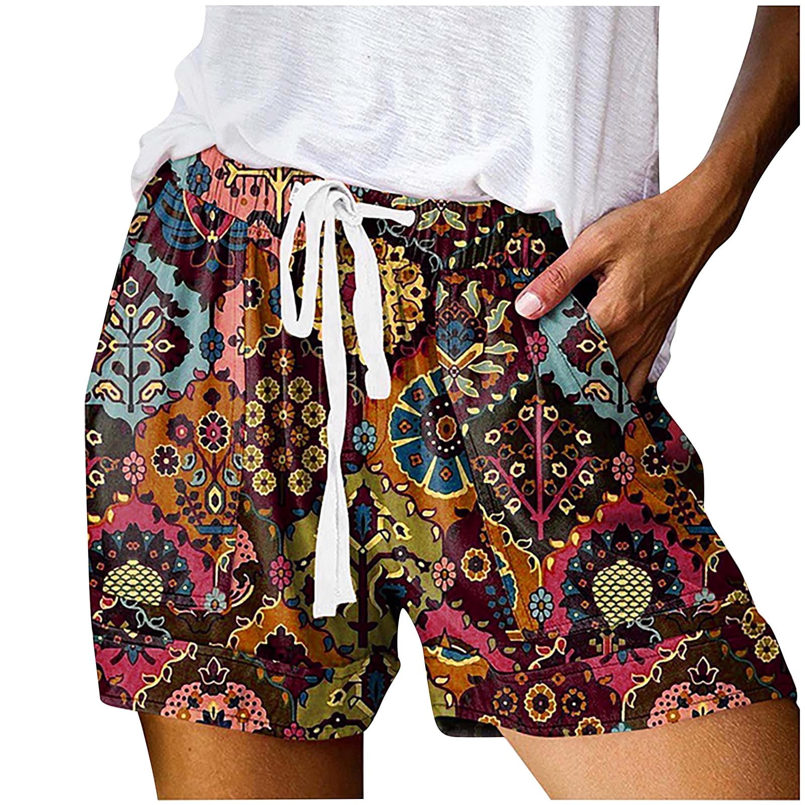 Sakmal Shorts Women 5" Red Hawaiian Floral Print Beach Vacation Shorts ...