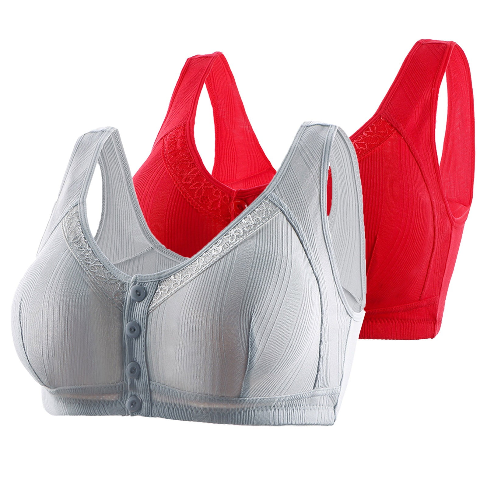 Sakmal Silver Bra for Women 2 Pack Front Closure Wireless Bra Ladies ...