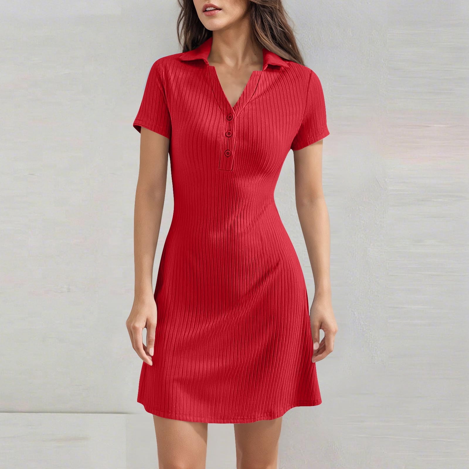 Sakmal Sleep Dress for Women Comfy Ribbed House Dress Red Short Sleeve ...
