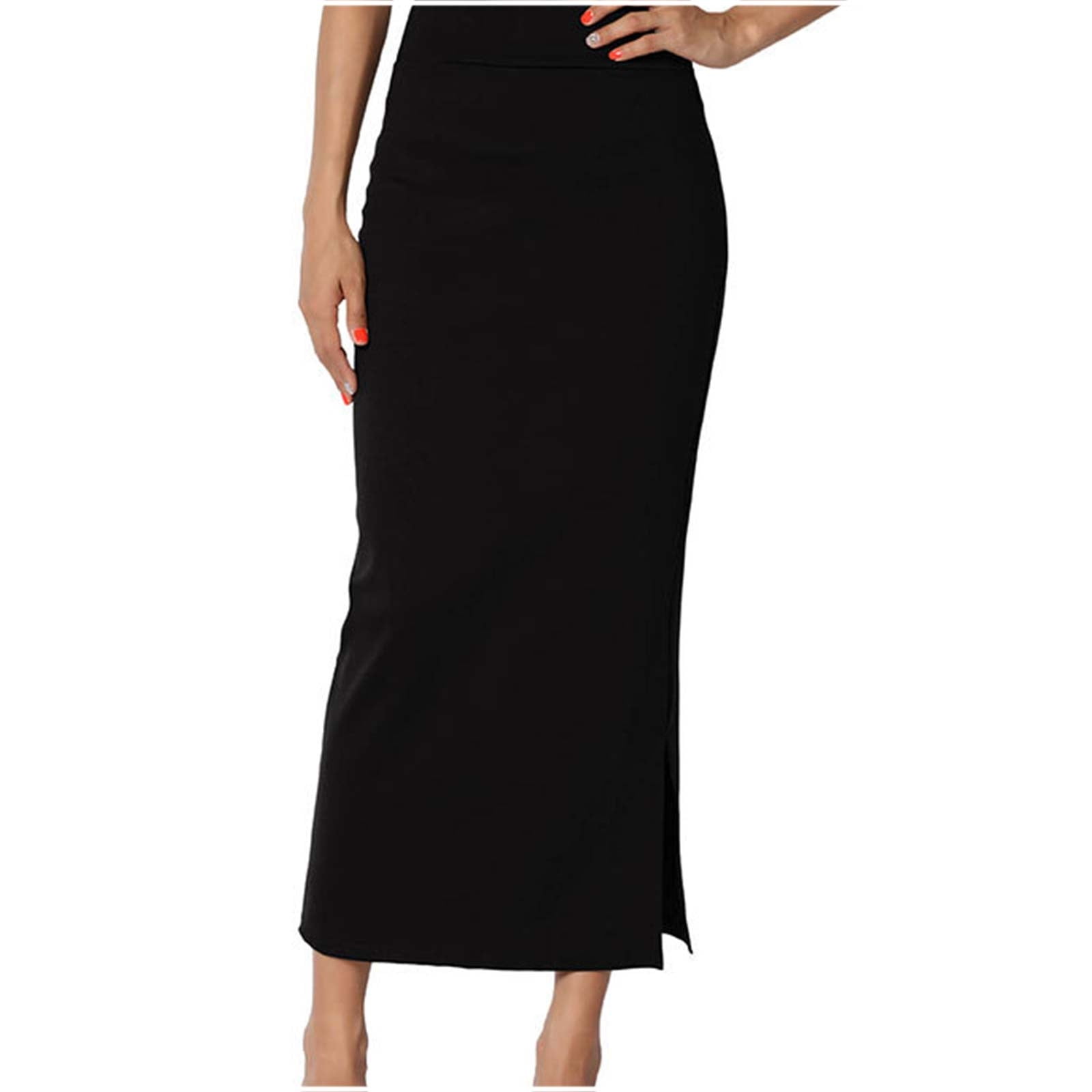 Sakmal Split Skirt Women's Pencil Maxi Black Work Solid Sheath Skirts ...