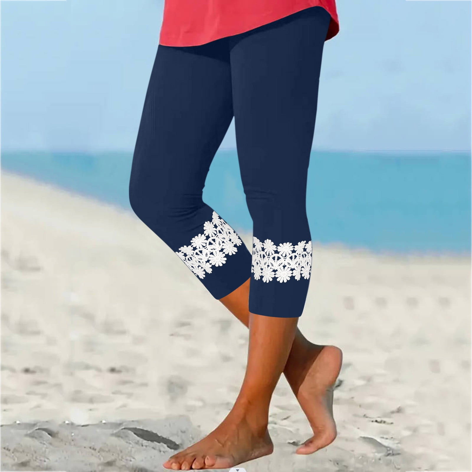 Sakmal Spring Pants for Women 2024 Cropped Blue Workout Lace Yoga High ...