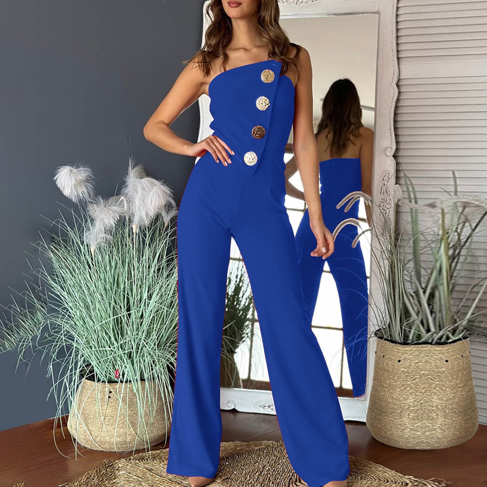 Sakmal Straight Leg Jumpsuits for Women Dressy Party Solid Wedding ...