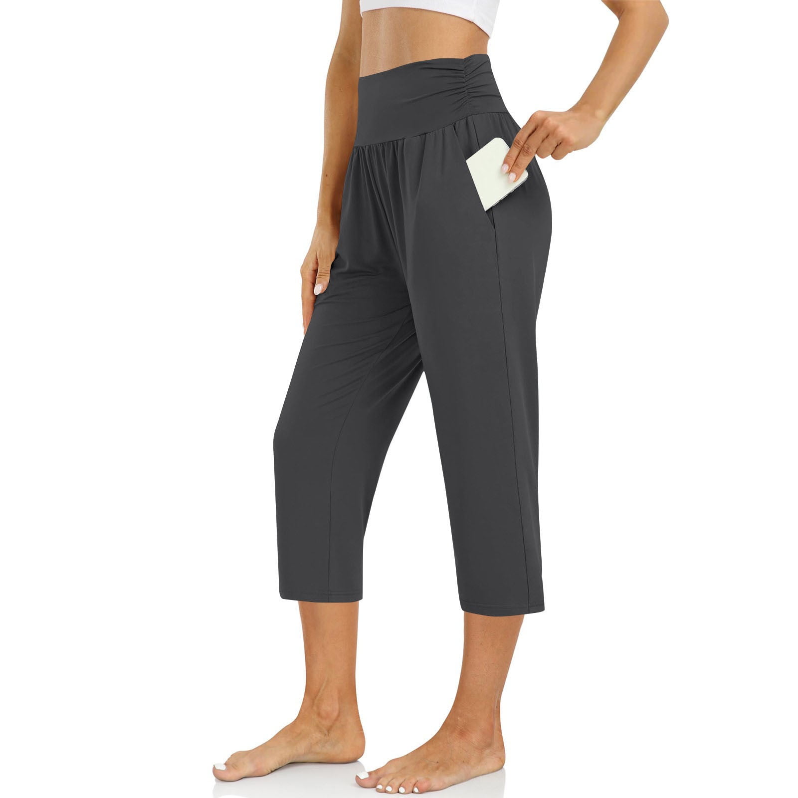 Sakmal Stretchy Women Capris Gray Running Athleisure Straight Leg ...