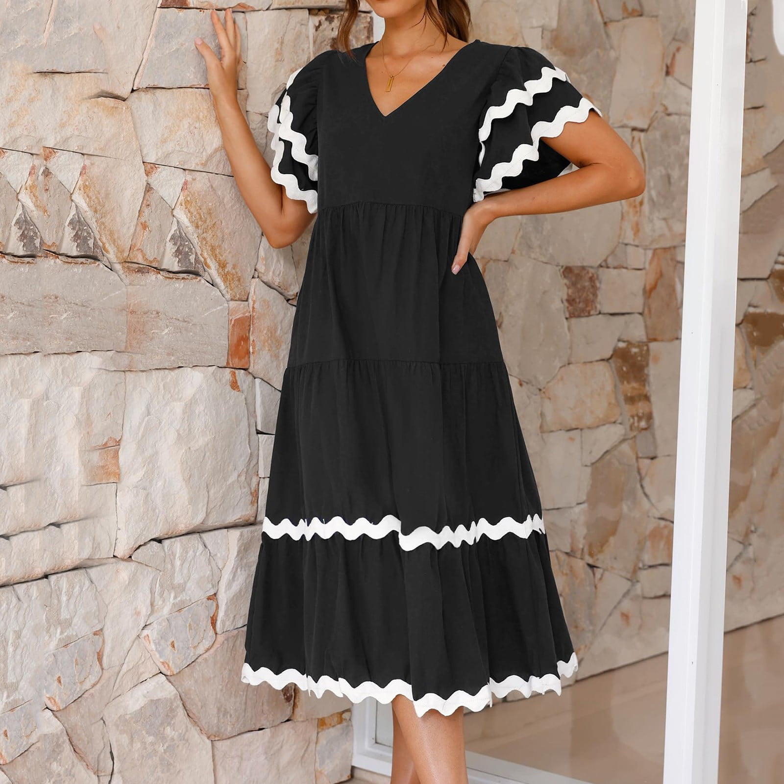 Sakmal Summer Dresses for Women 2024 Striped Pleated Comfort Fit Short ...