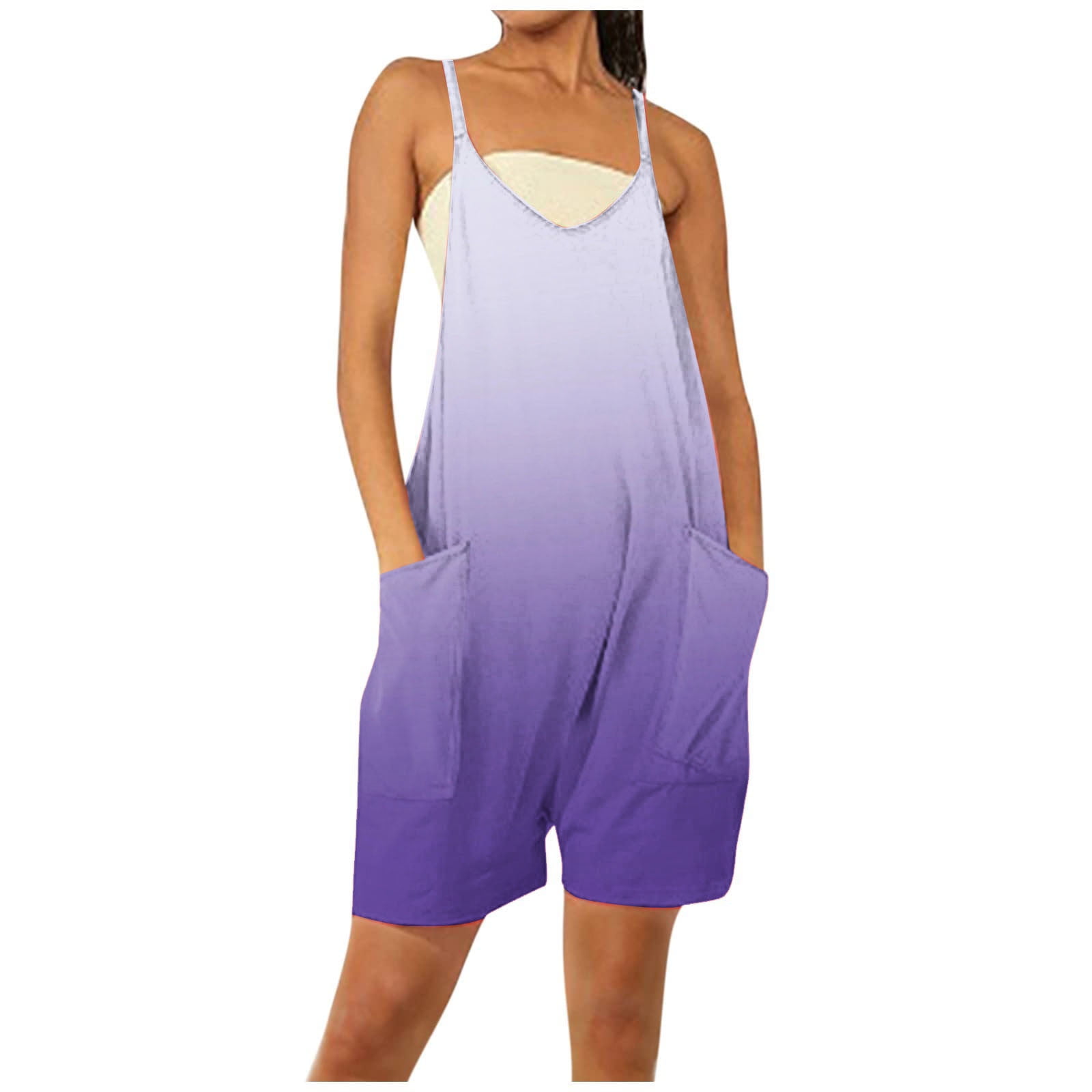 Sakmal Summer Rompers for Women Sleeveless Deep V Neck Purple Beach ...