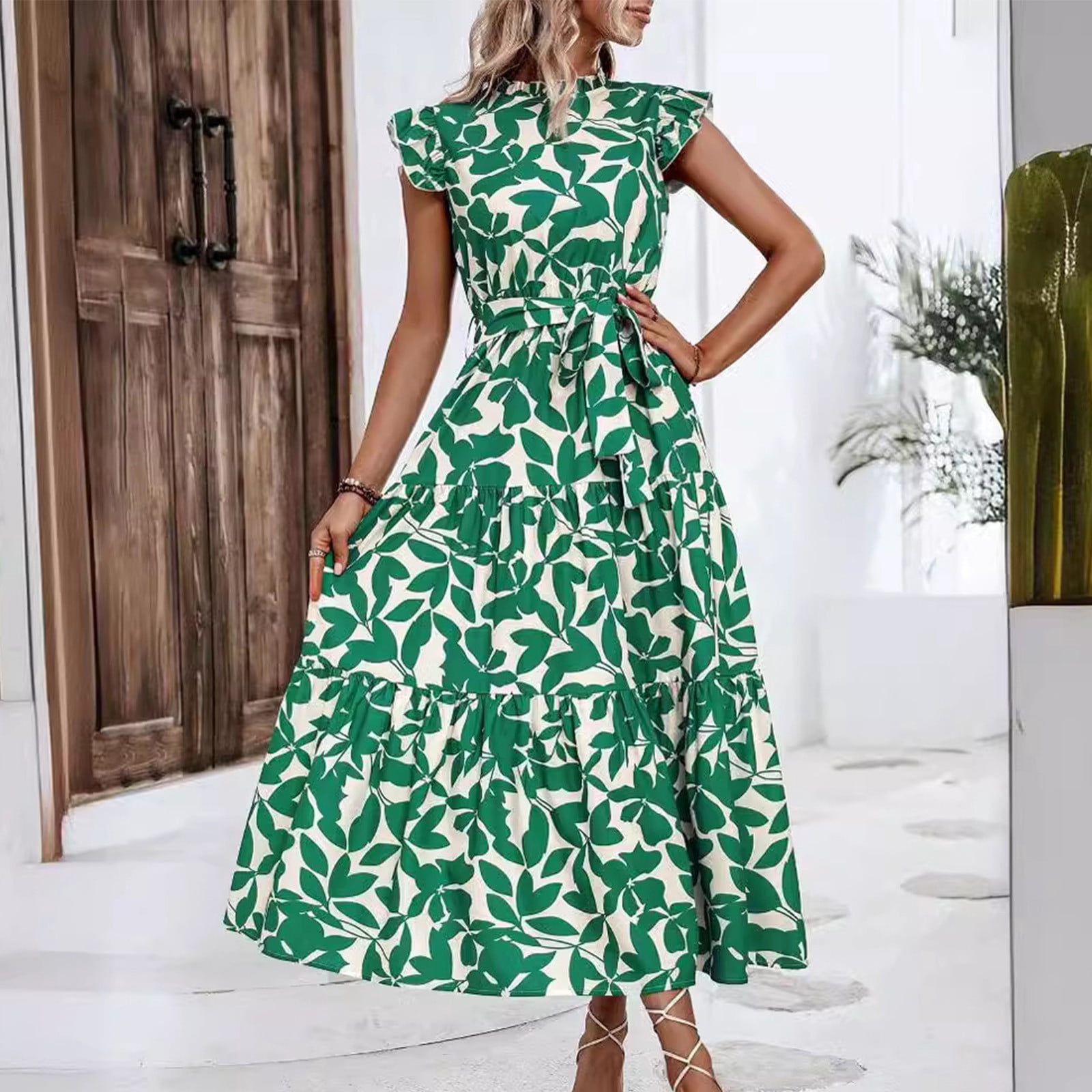 Sakmal Sundress Womens Dresses Empire Waist Long Green Tea Party Dress ...