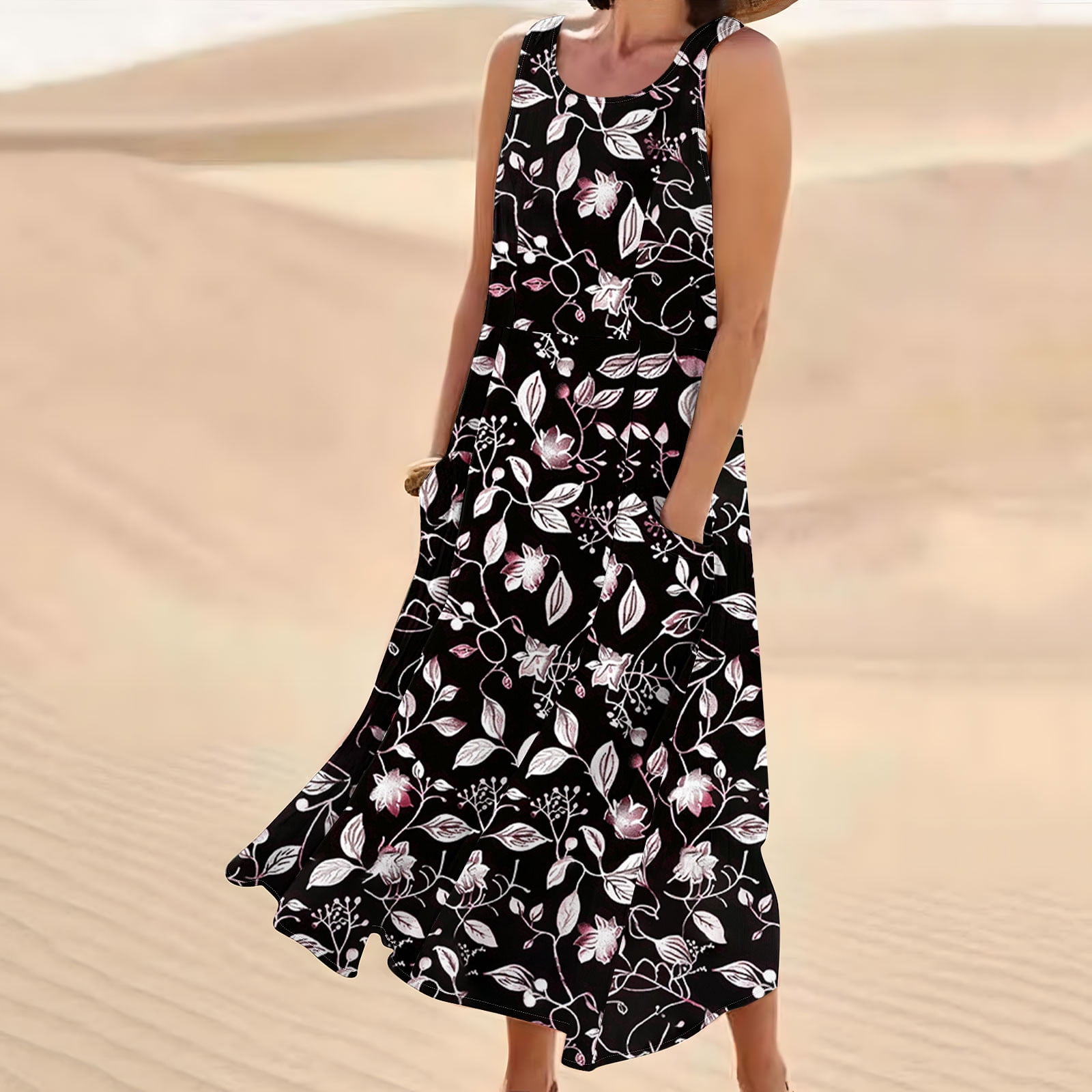 Sakmal Sundress Womens Dresses Spring Black Linen Long Vintage Dress ...