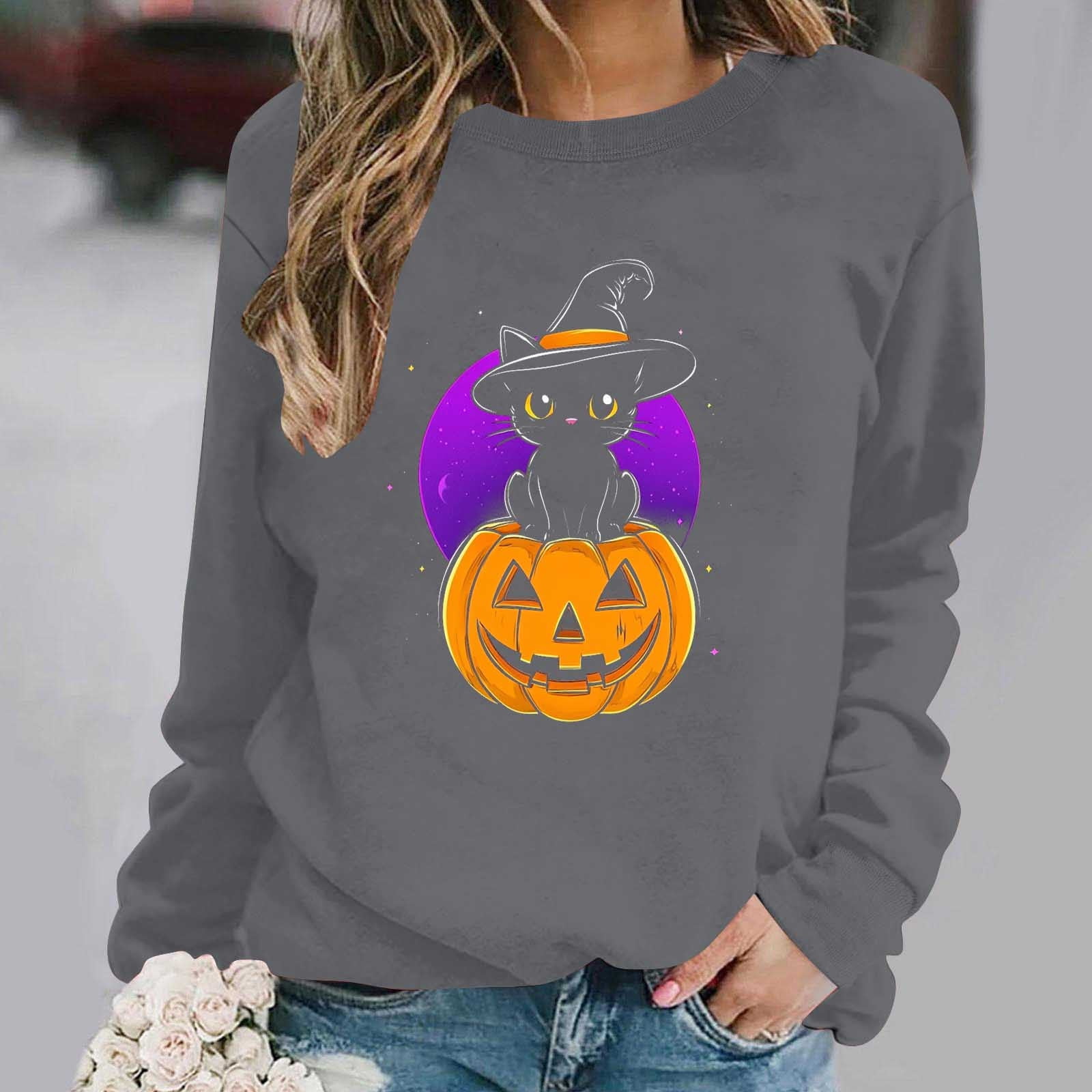 Sakmal Sweatshirts for Women Trendy Gray Holiday Halloween Sweatshirts ...