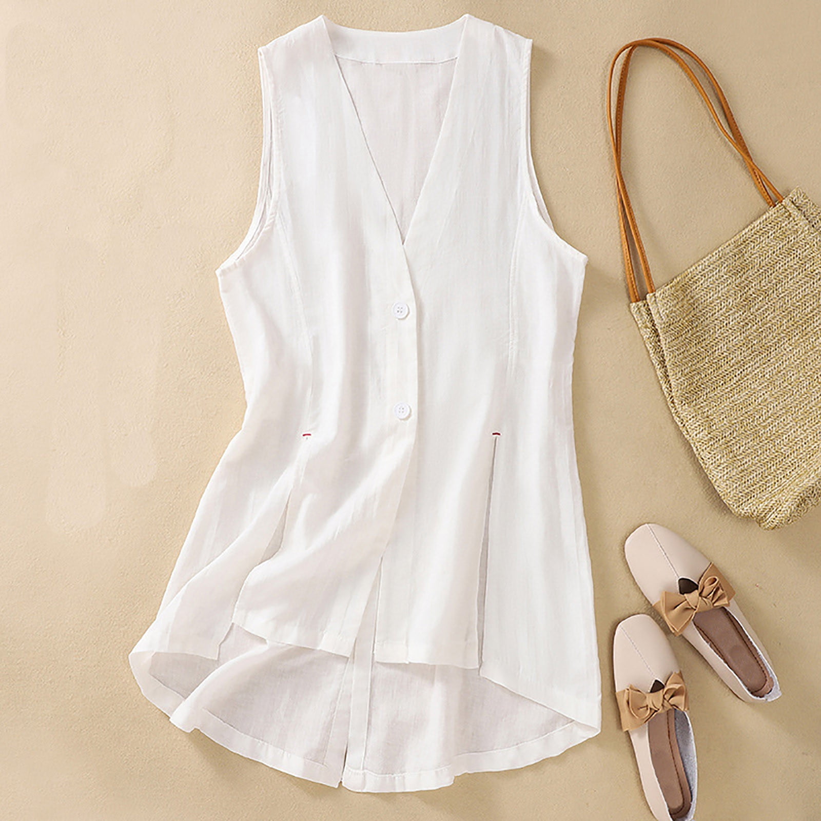 Sakmal Tank Tops for Women Under $5 V-Neck White Sleeveless Solid ...