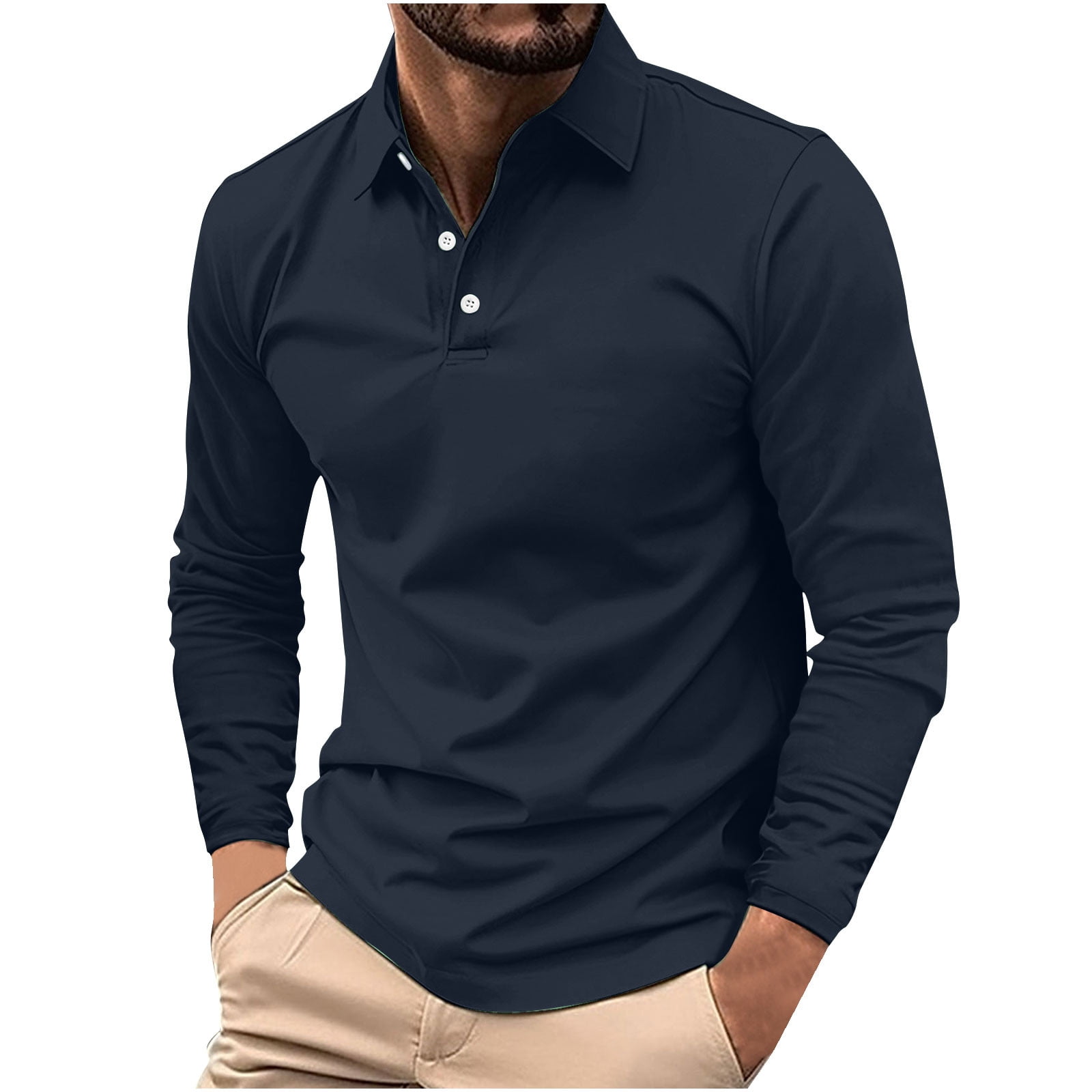 Sakmal Tops for Men Halter Long Sleeve Blue Classic Henley Style Solid ...