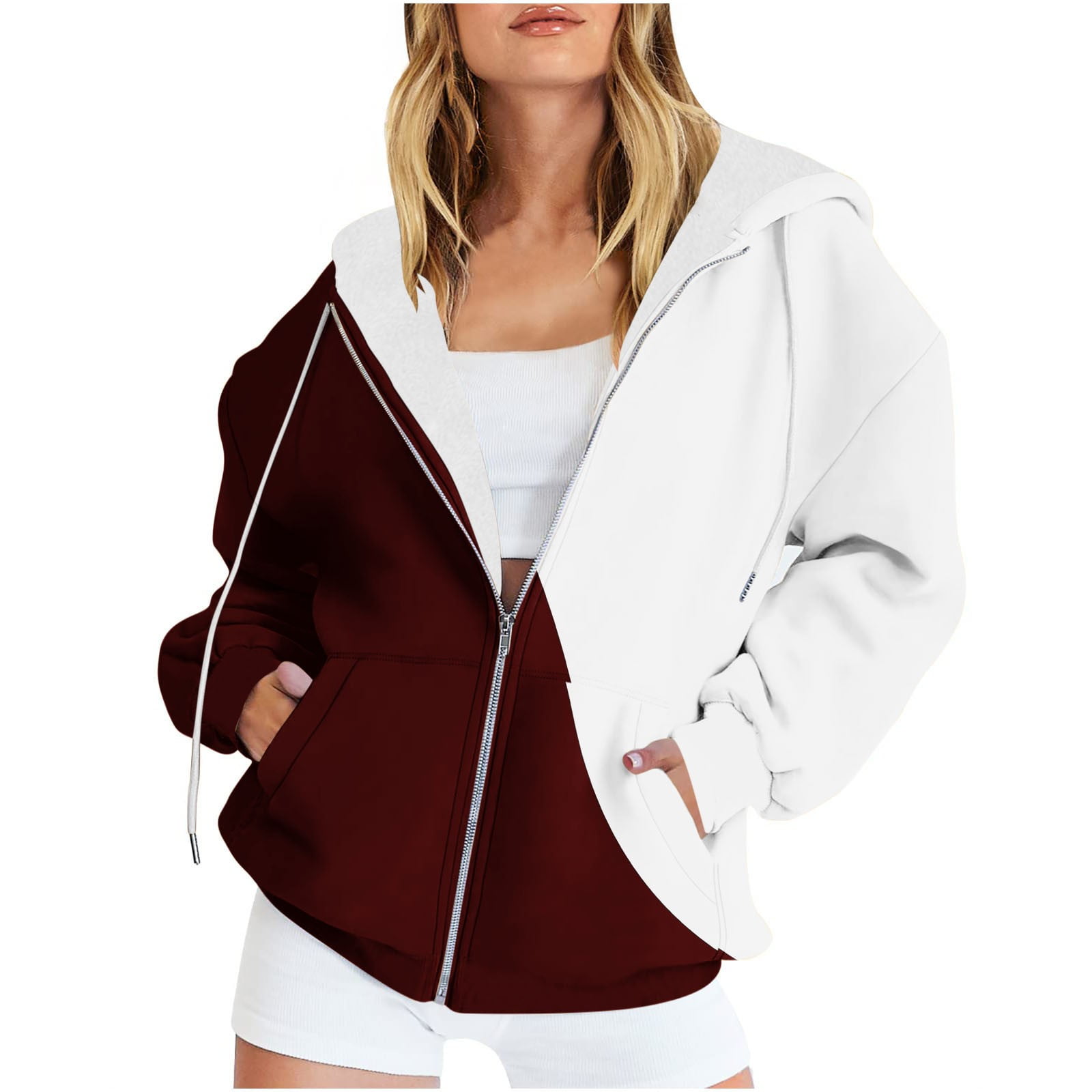 Sakmal Track Jackets Women Athleisure Zip Up Red Jacket Patchwork ...