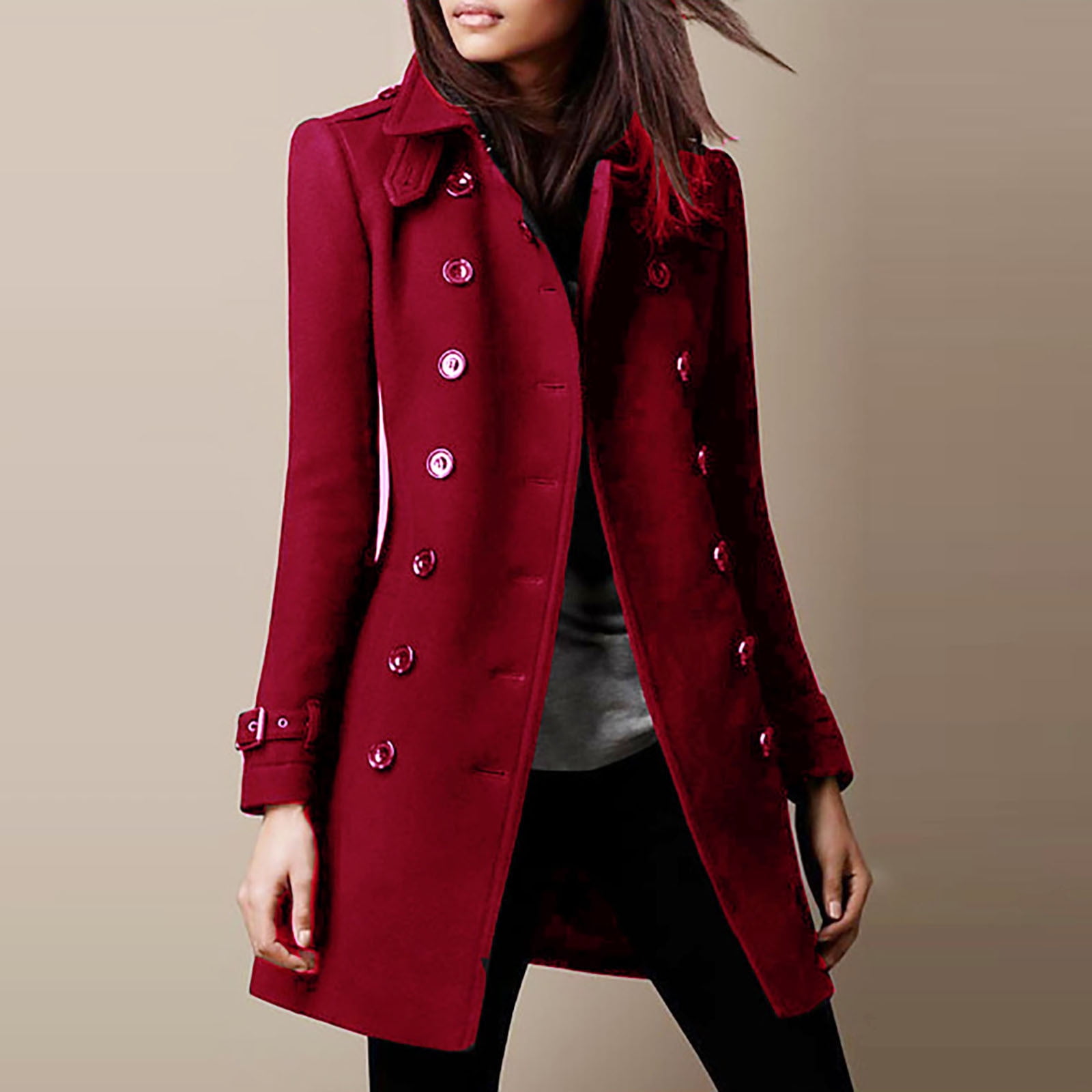 Sakmal Trench Coat Women Plus Size Wool Red Lightweight Jacket ...