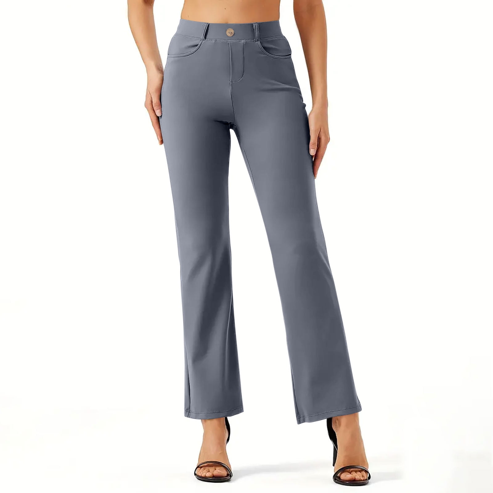 Sakmal Trousers Pants for Women High Waisted Khakis Straight Leg Business Casual Gray Solid ...