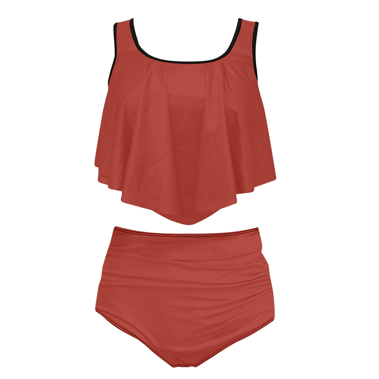 Sakmal Two Piece Sets Women Bathing Suits Tankinis Ruffle High Waisted ...