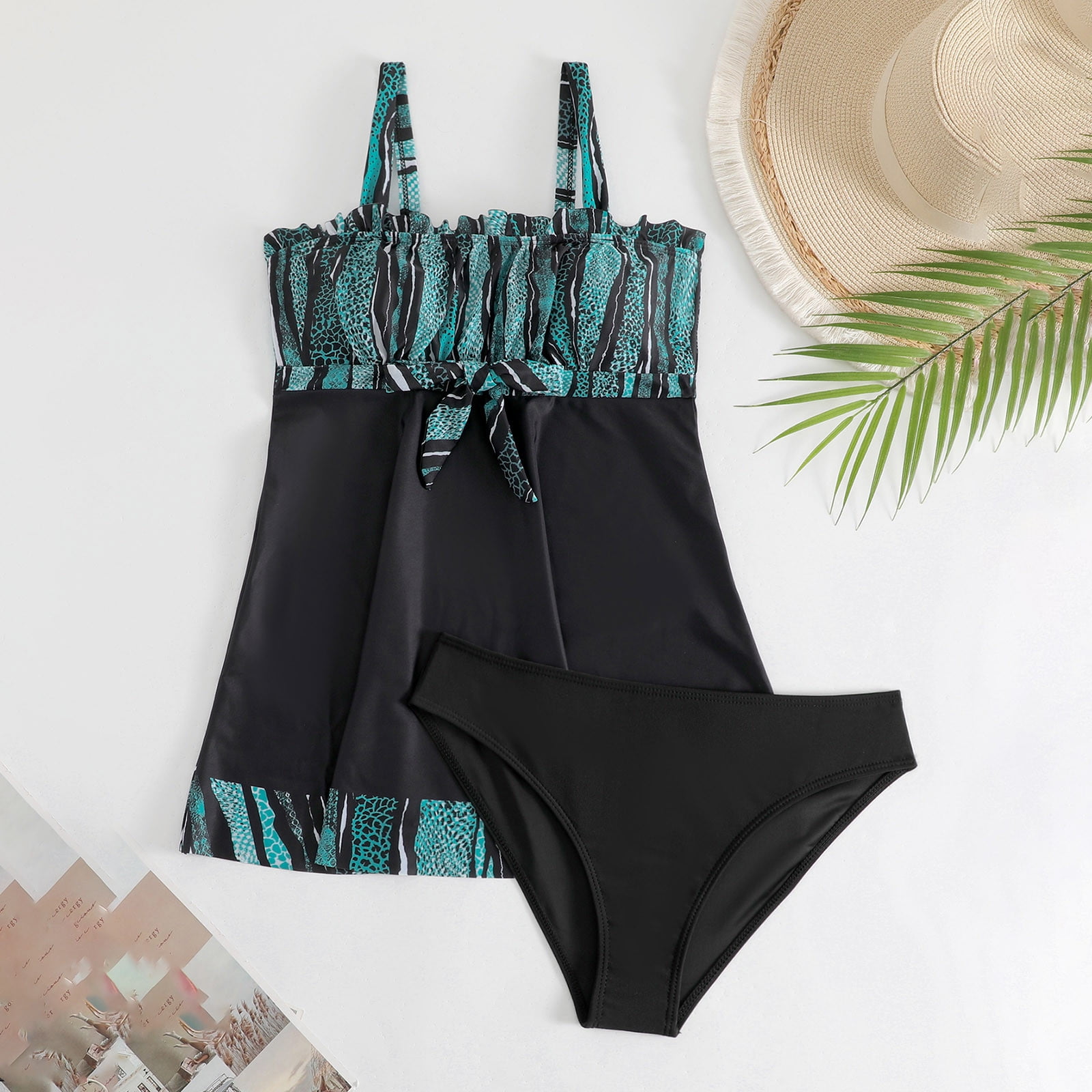 Sakmal Two Piece Sets Womens Bathing Suits Green Ruffle Tankinis Plus ...