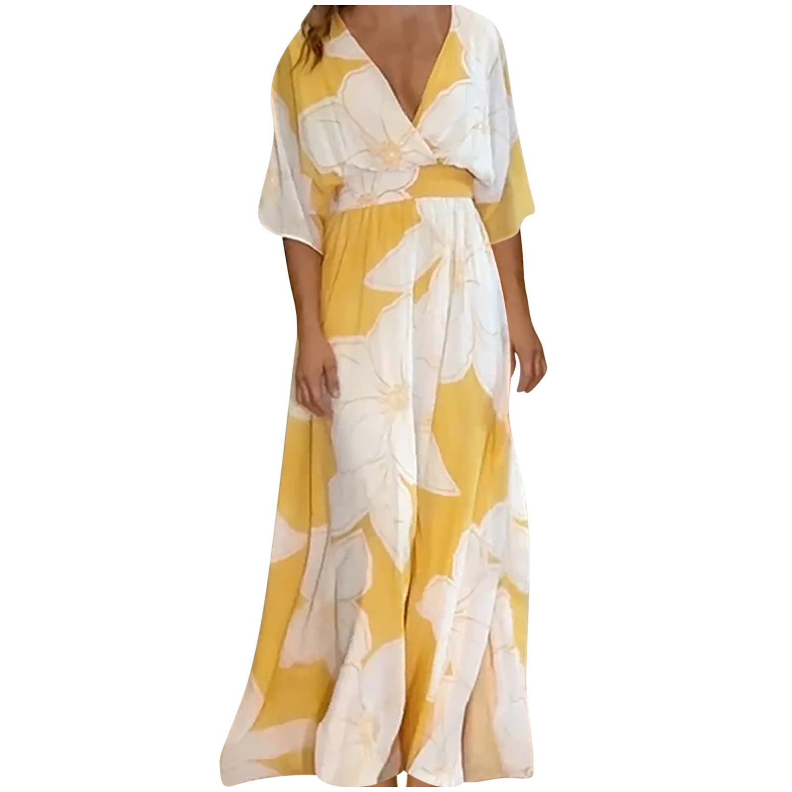 Sakmal V-Neck Summer Dresses for Women Clearance Under $10 Yellow Maxi ...