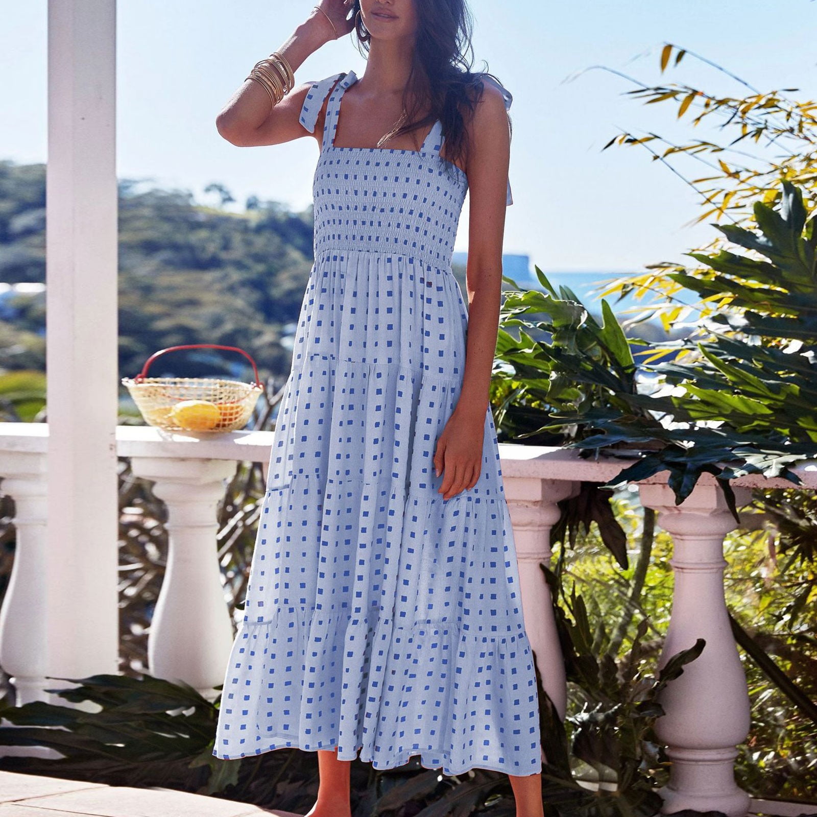 Sakmal Vacation Spring Dresses for Women 2025 Sundress Blue A Line Long ...