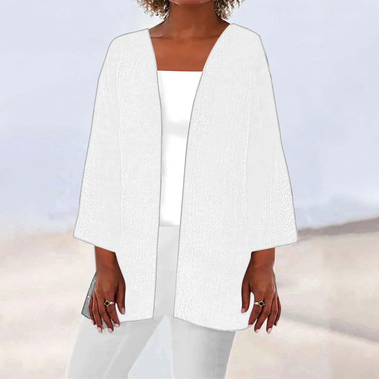 Sakmal White Coats for Women Cover-Up Elbow-Length Cardigan Flowy Loose ...