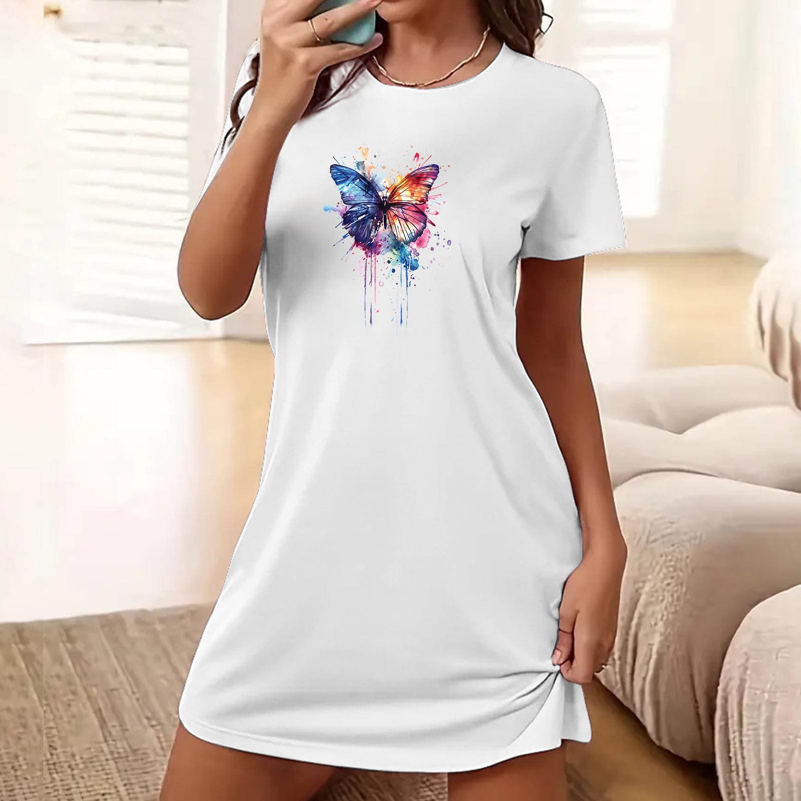 Sakmal White House Dress for Women Comfy Plus Size House Dress Short ...