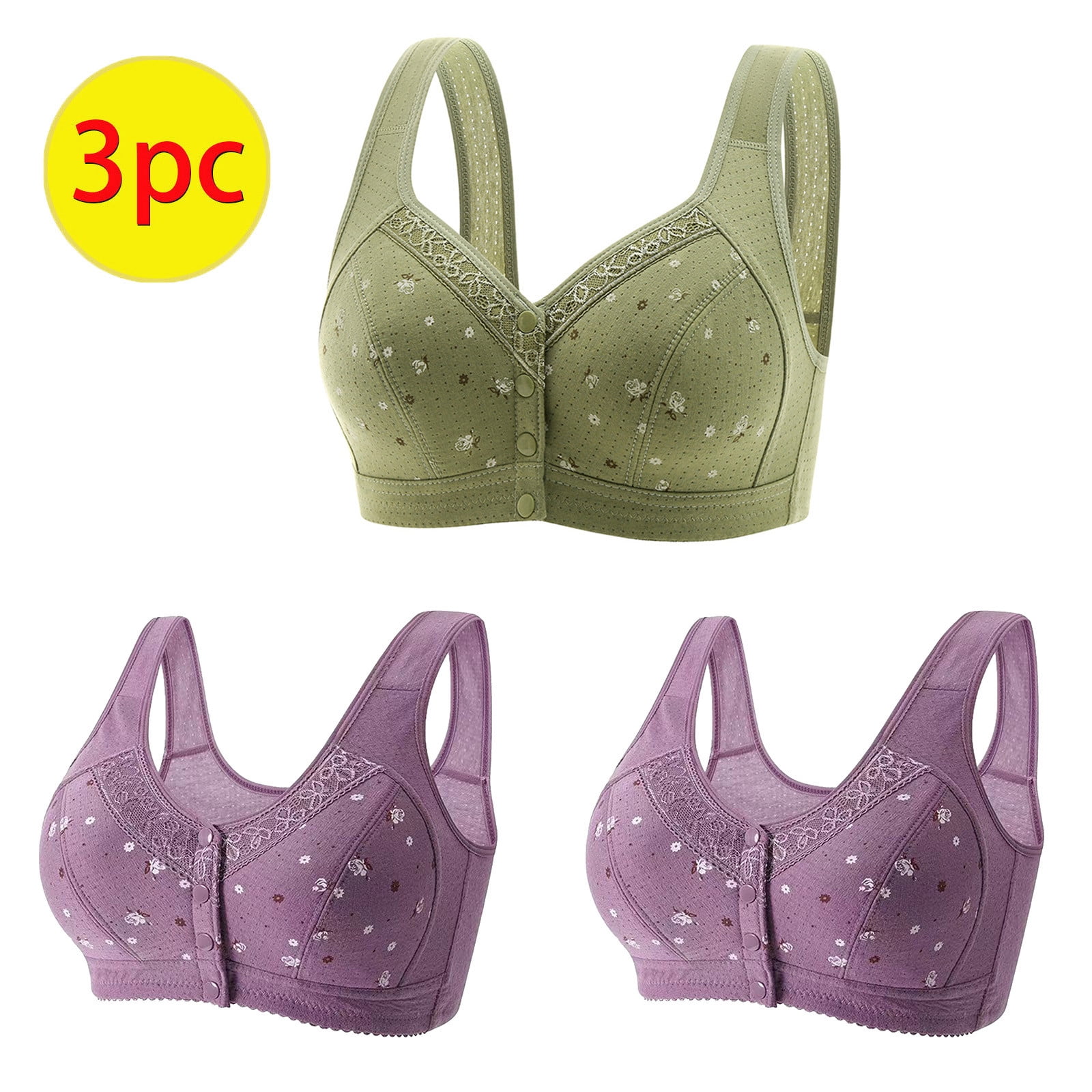 Sakmal Women Plus Size Bras Green Plus Size Full Figure 3 Pack Wireless ...